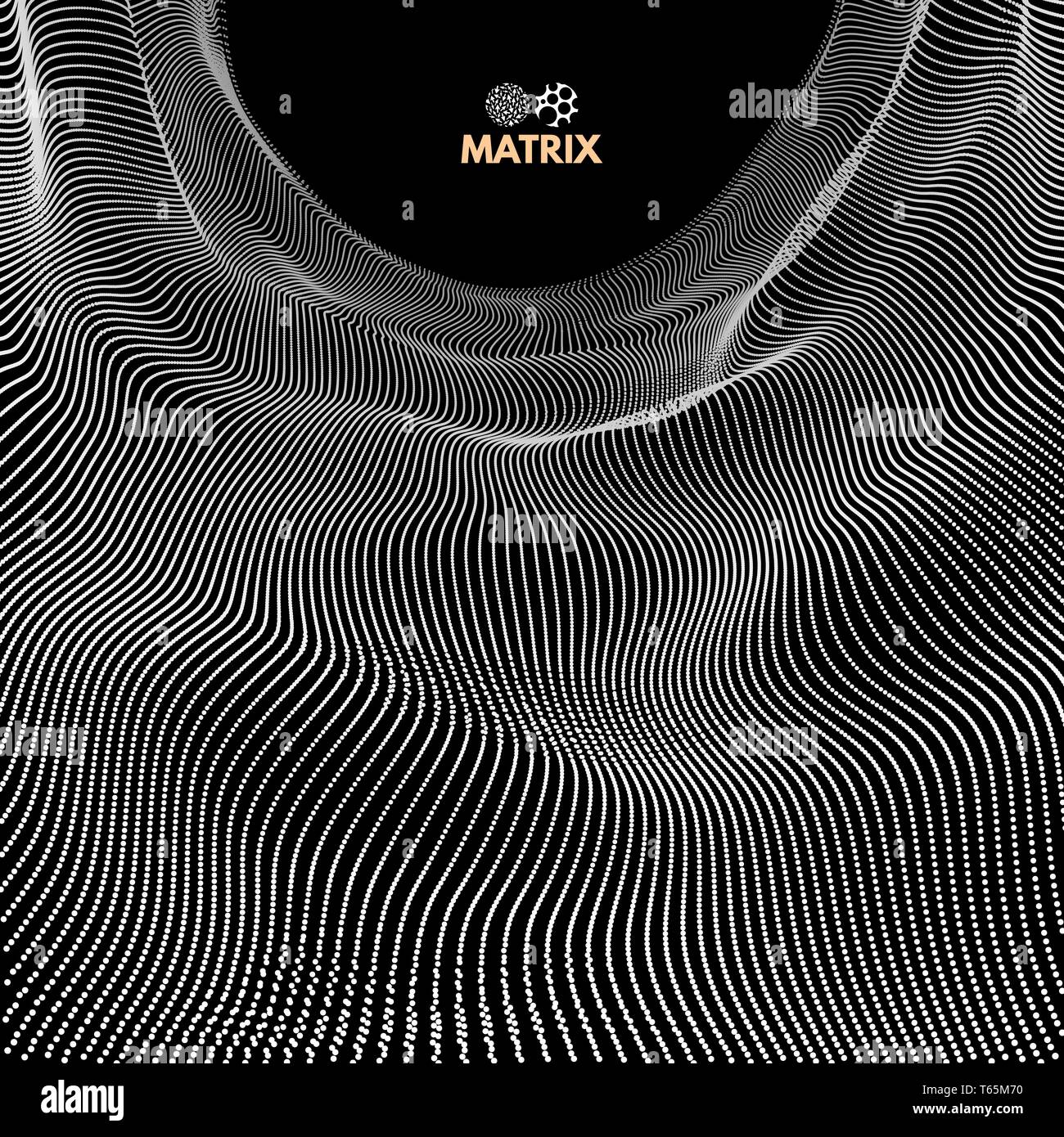 Array with dynamic particles. 3d futuristic technology style. Abstract background. Vector ...