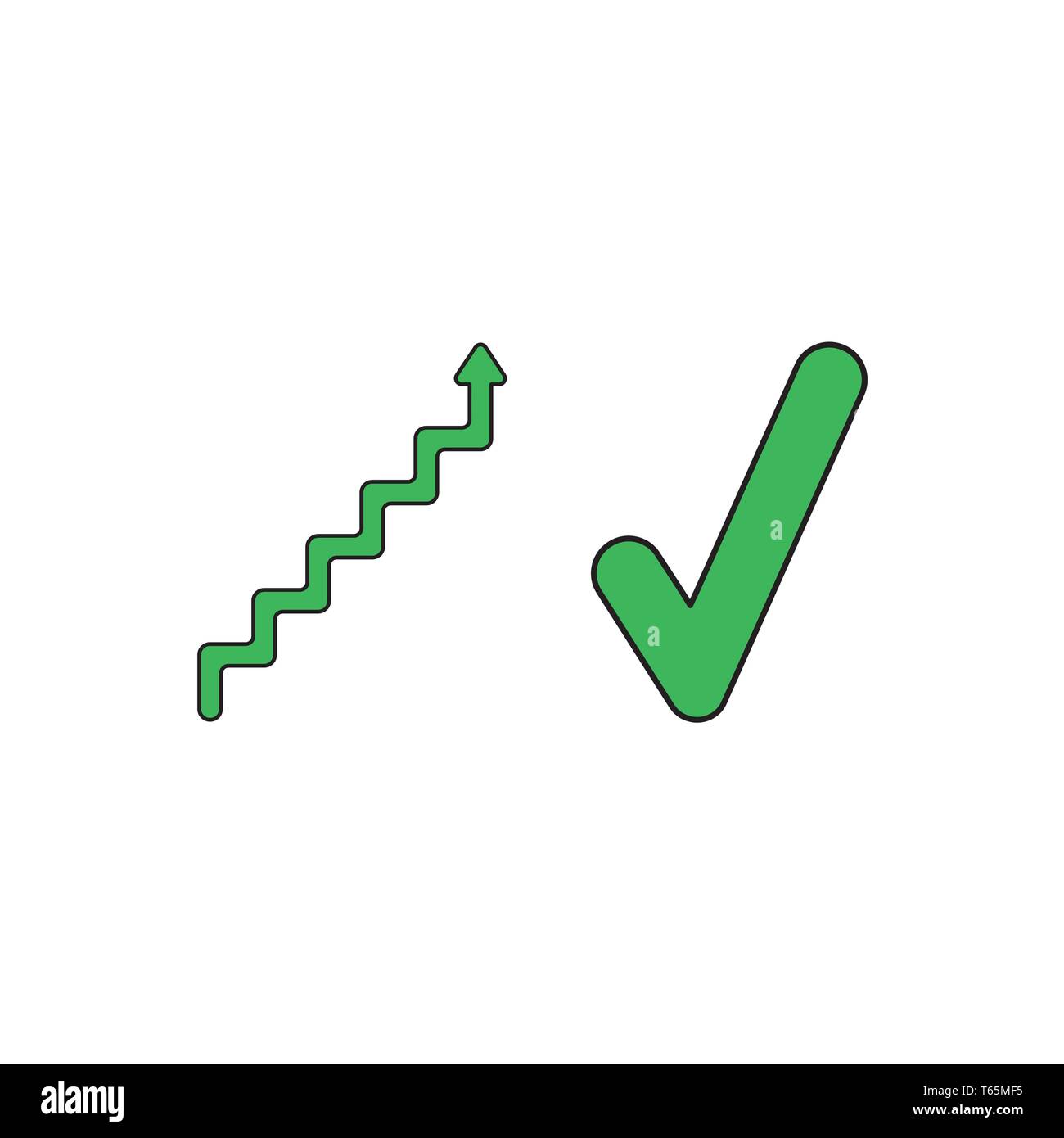Vector icon concept of green stairs with arrow up with green check mark ...