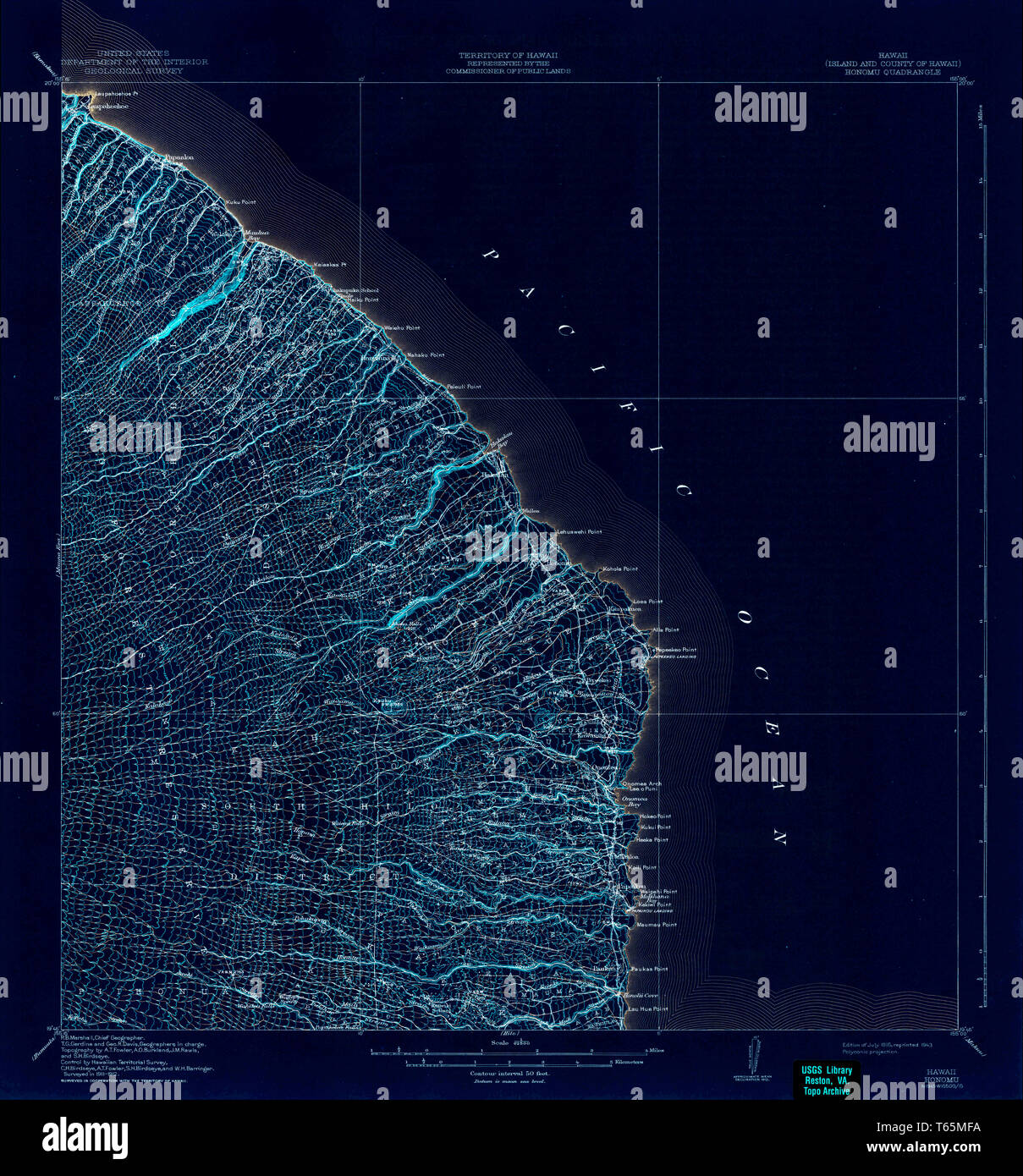USGS TOPO Map Hawaii HI Honomu 349832 1915 62500 Inverted Restoration ...