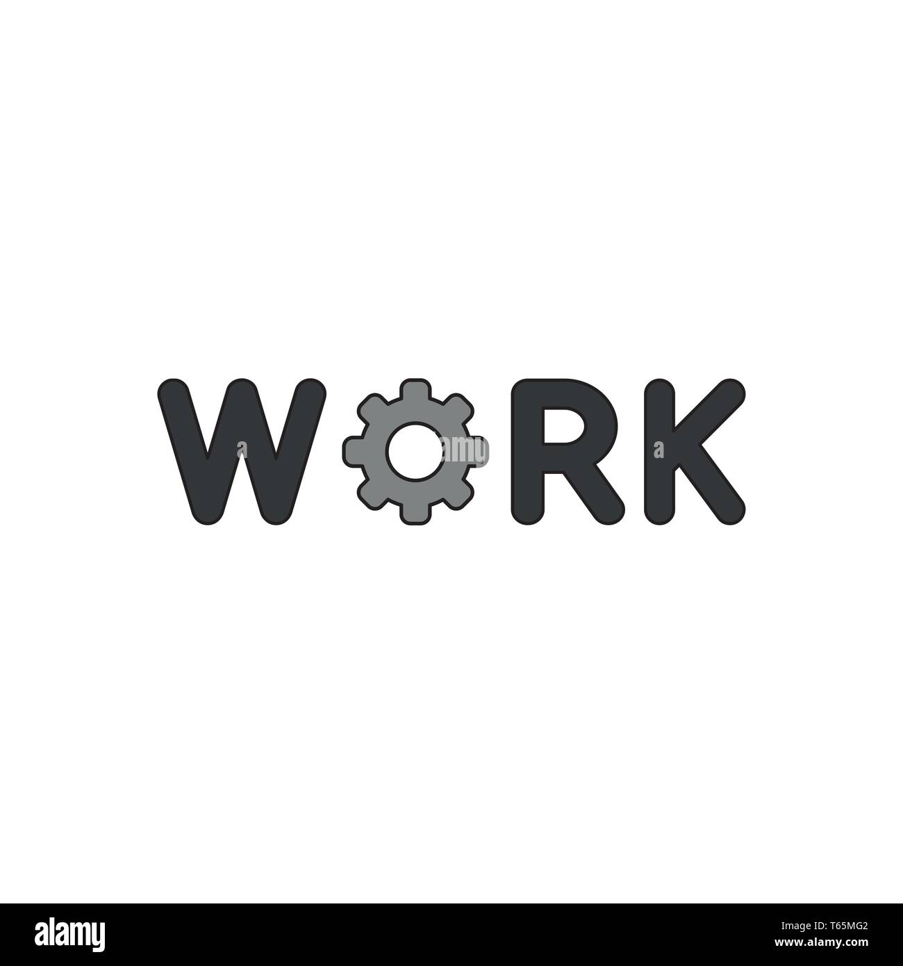 Vector icon concept of black work word with grey gear. Black outlines ...