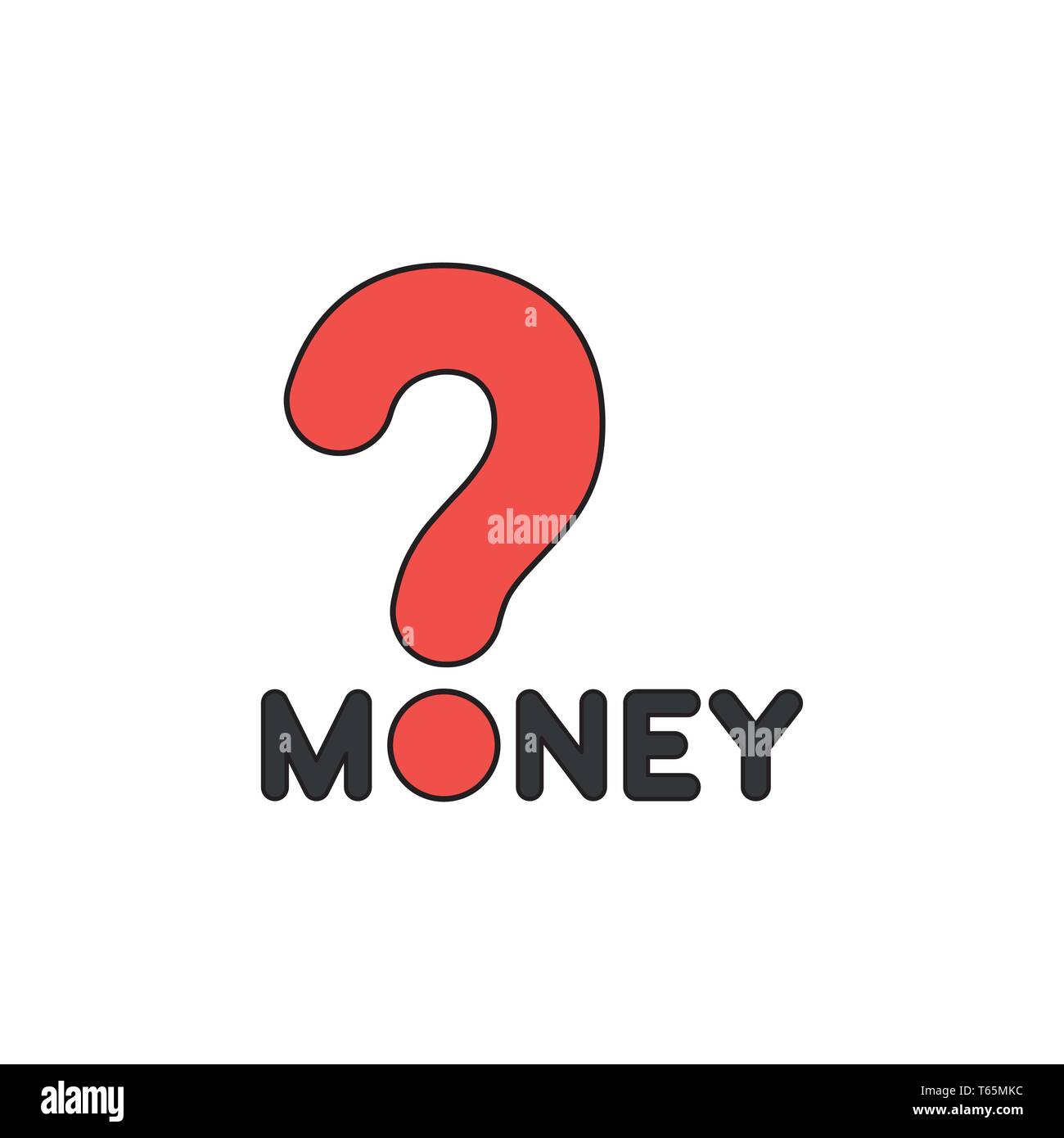 Vector icon concept of black money text with red question mark. Black ...