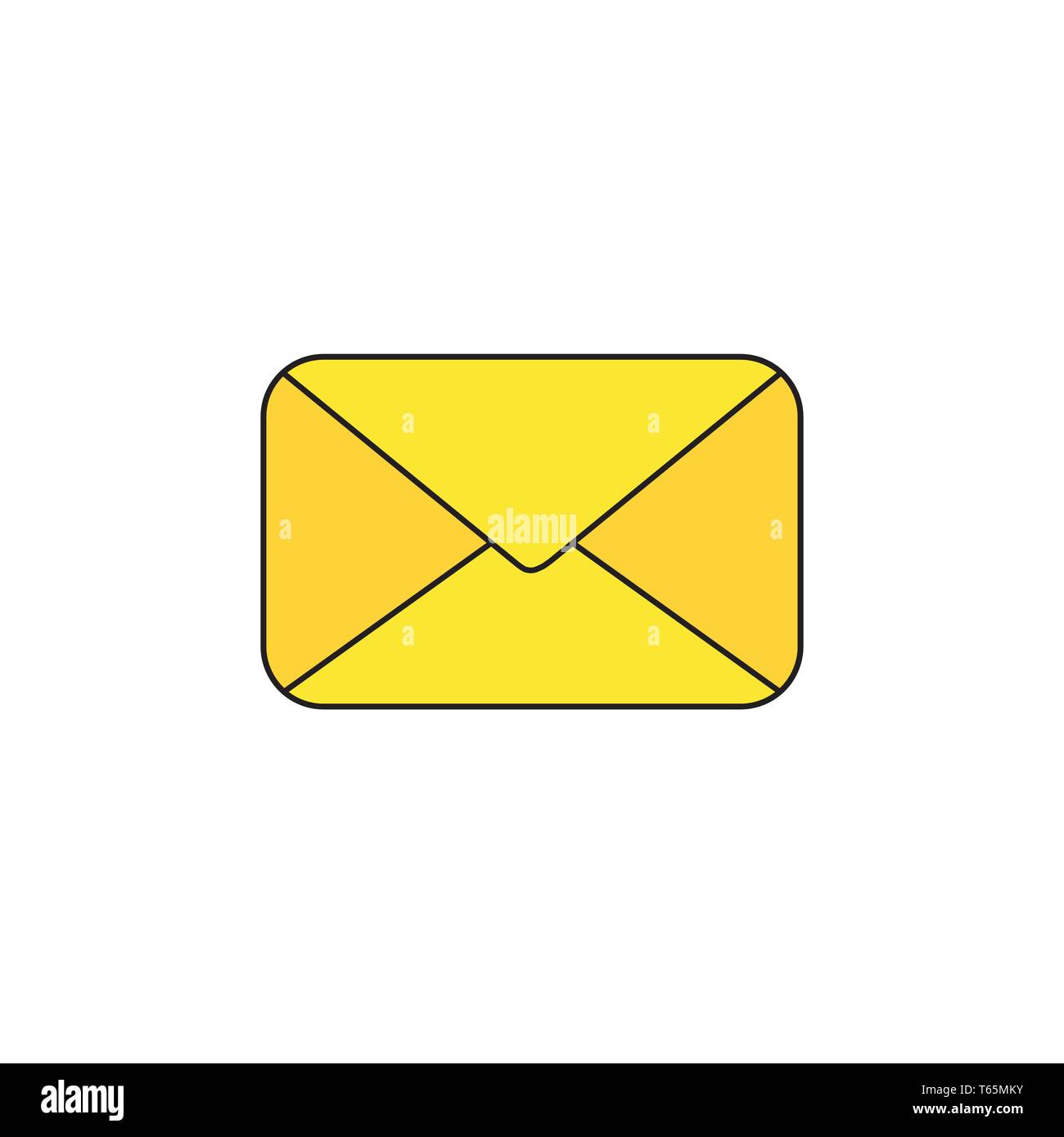Vector icon of yellow closed mail envelope. Black outlines and colored ...