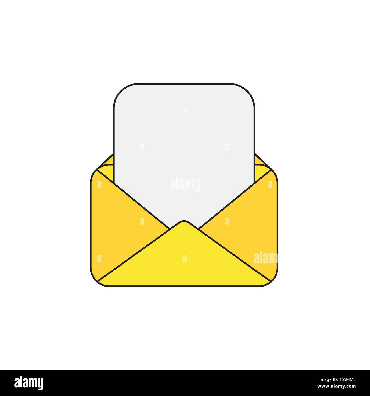 Vector icon of yellow opened mail envelope with blank paper. Black ...
