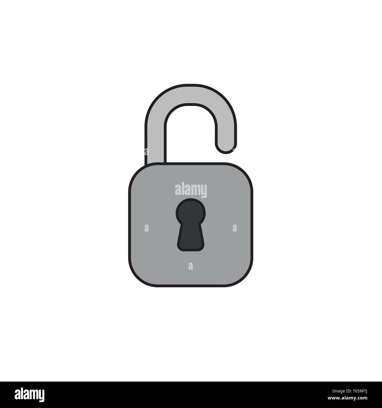 Vector icon of grey opened, unlocked padlock. Black outlines and ...