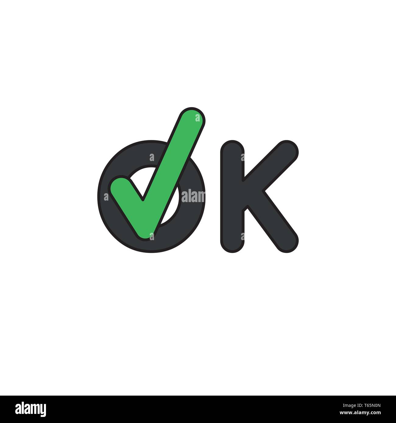 Vector icon concept of ok word text with green check mark. Black ...