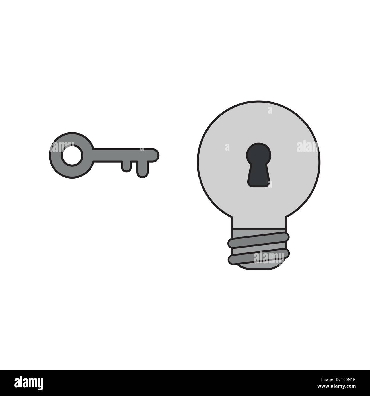 Vector icon concept of grey light bulb with keyhole and key. Black ...