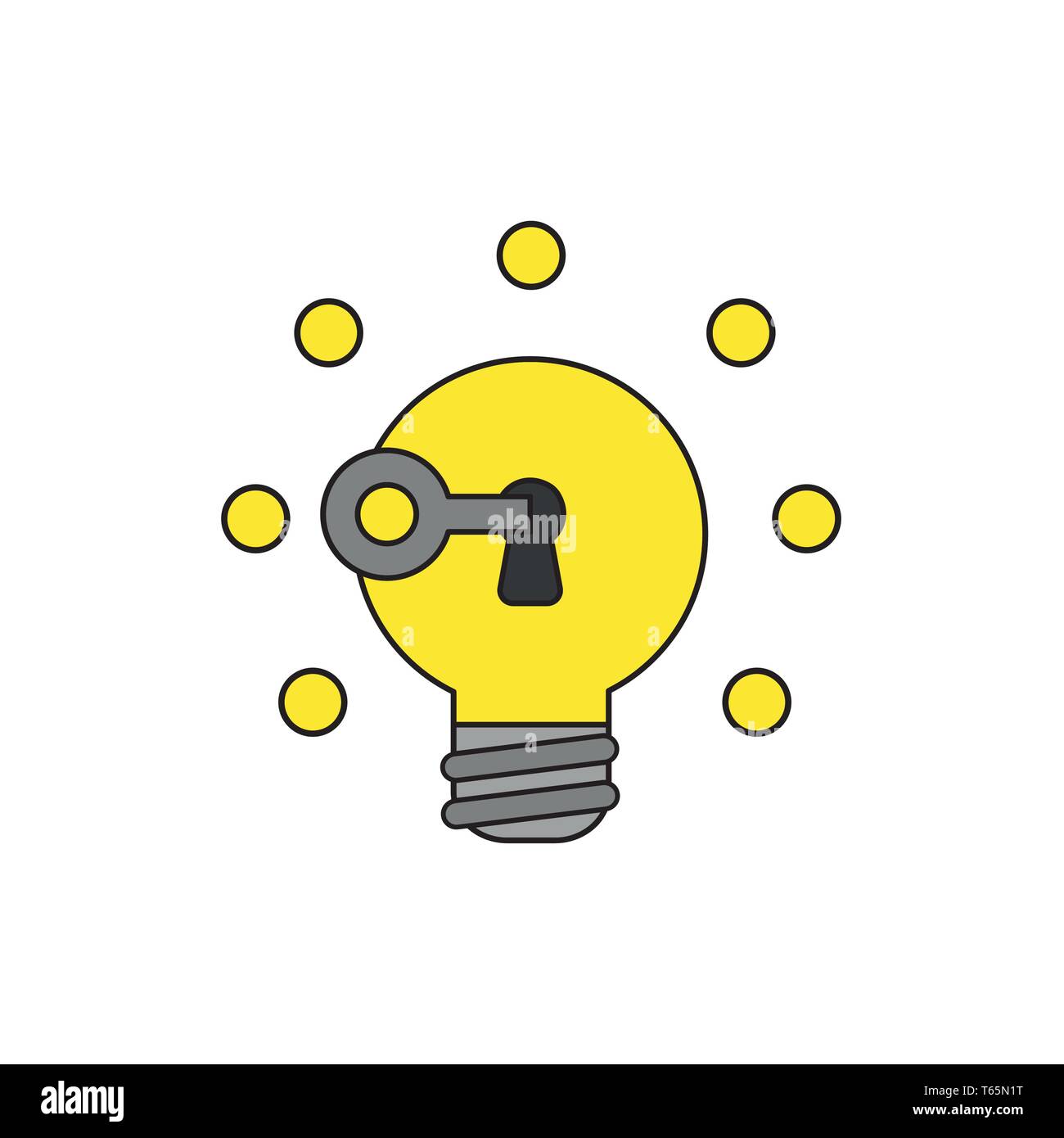 Vector icon concept of key unlocking yellow light bulb idea glowing ...