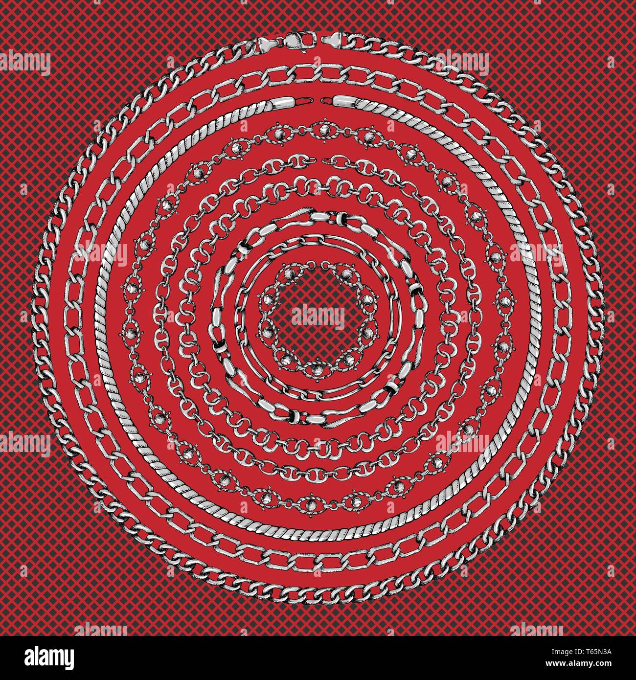 Border pattern with retro hand-drawn sketch golden chain on dark ...