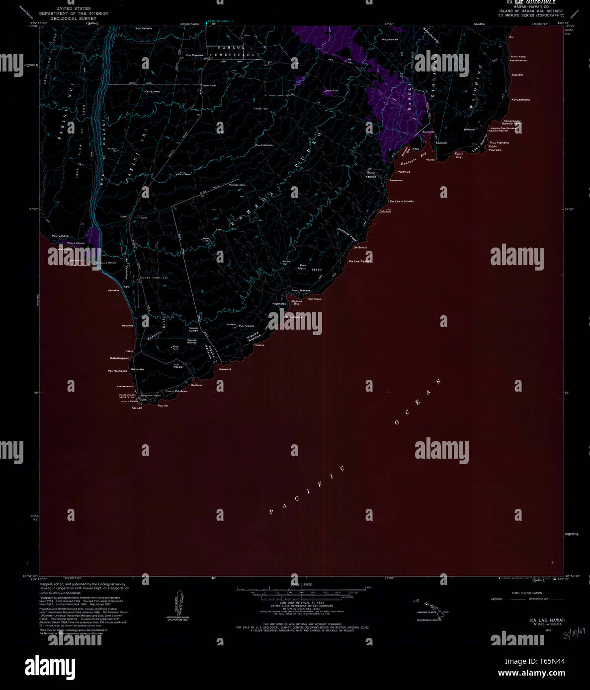 USGS TOPO Map Hawaii HI Ka Lae 349315 1982 24000 Inverted Restoration ...