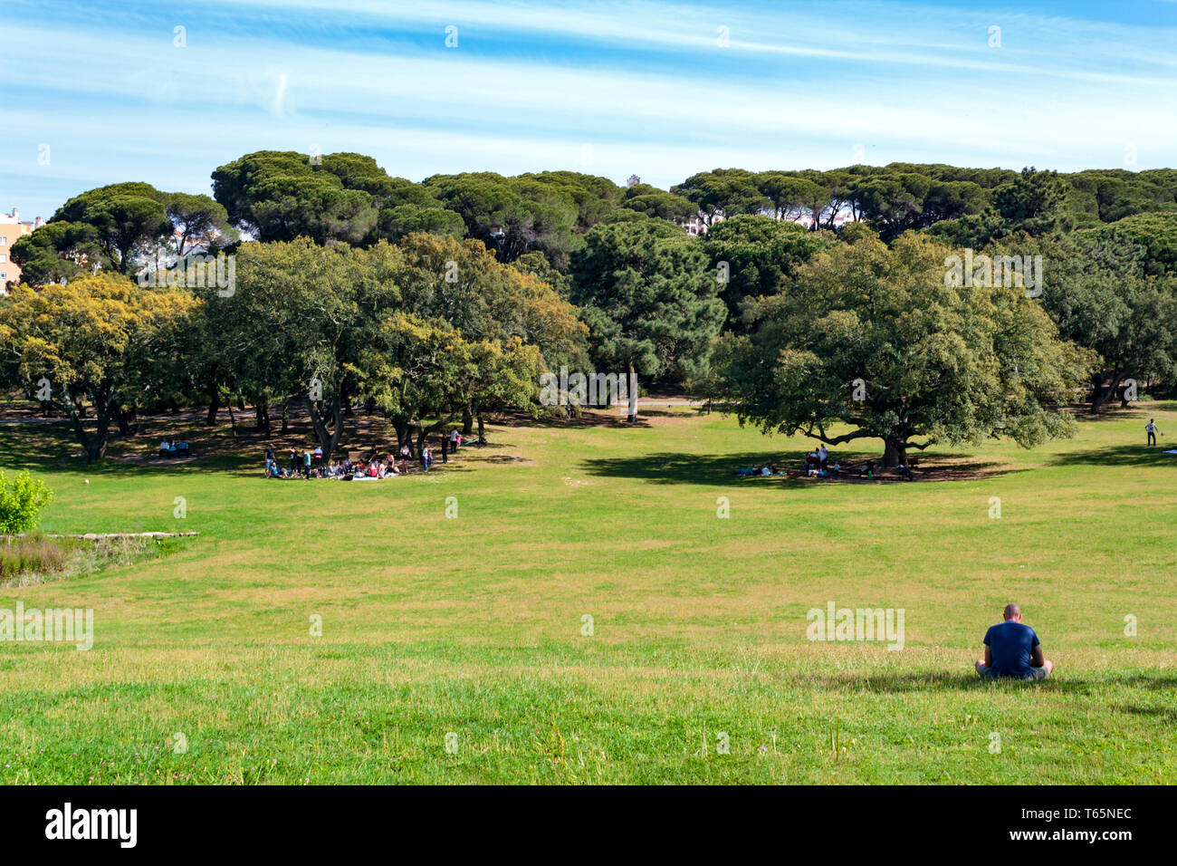 People enjoying the warm spring weather in green park hi-res stock ...