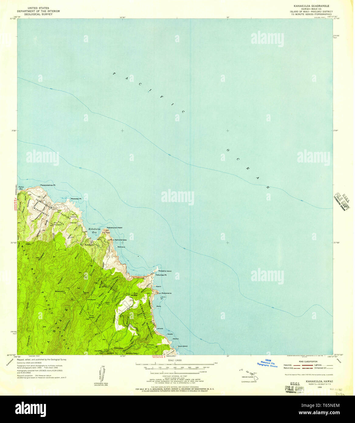 USGS TOPO Map Hawaii HI Kahakuloa 349321 1955 24000 Restoration Stock ...
