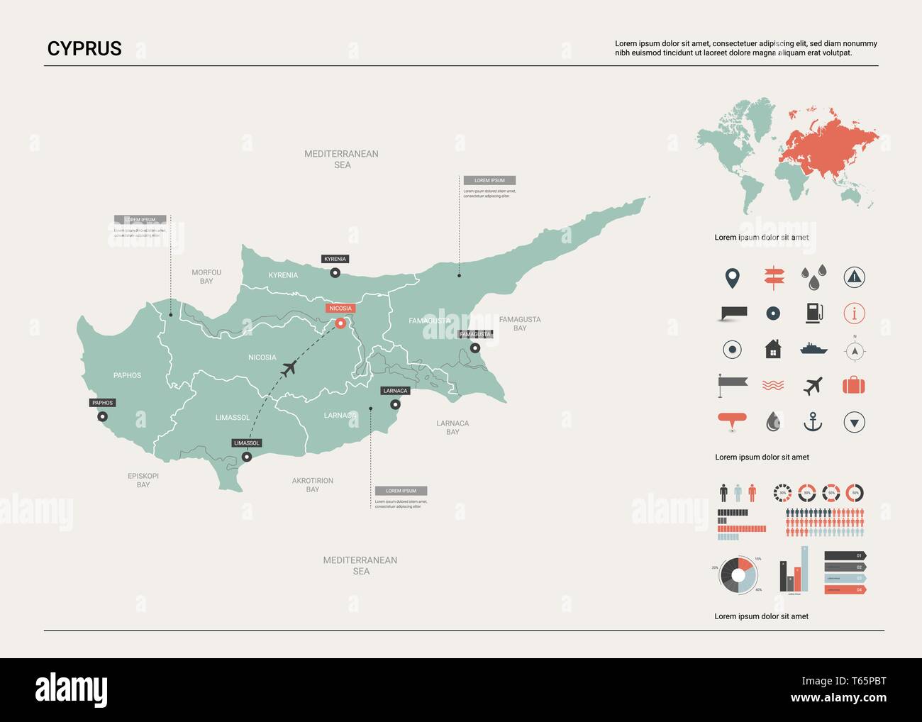 Vector map of Cyprus. High detailed country map with division, cities ...