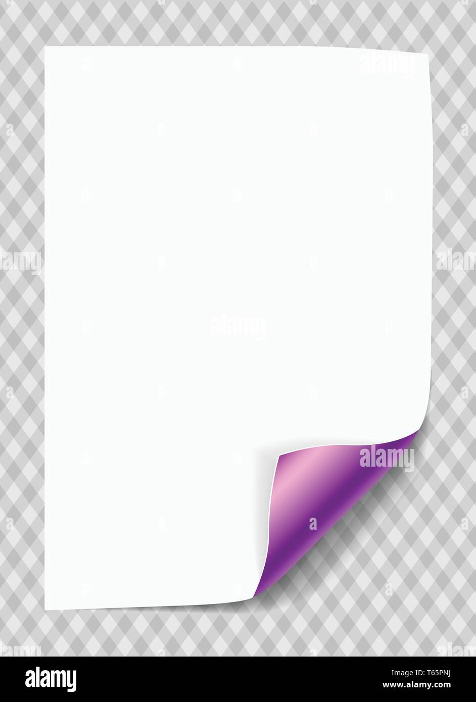 White notebook paper with curled corner for text or advertising message ...