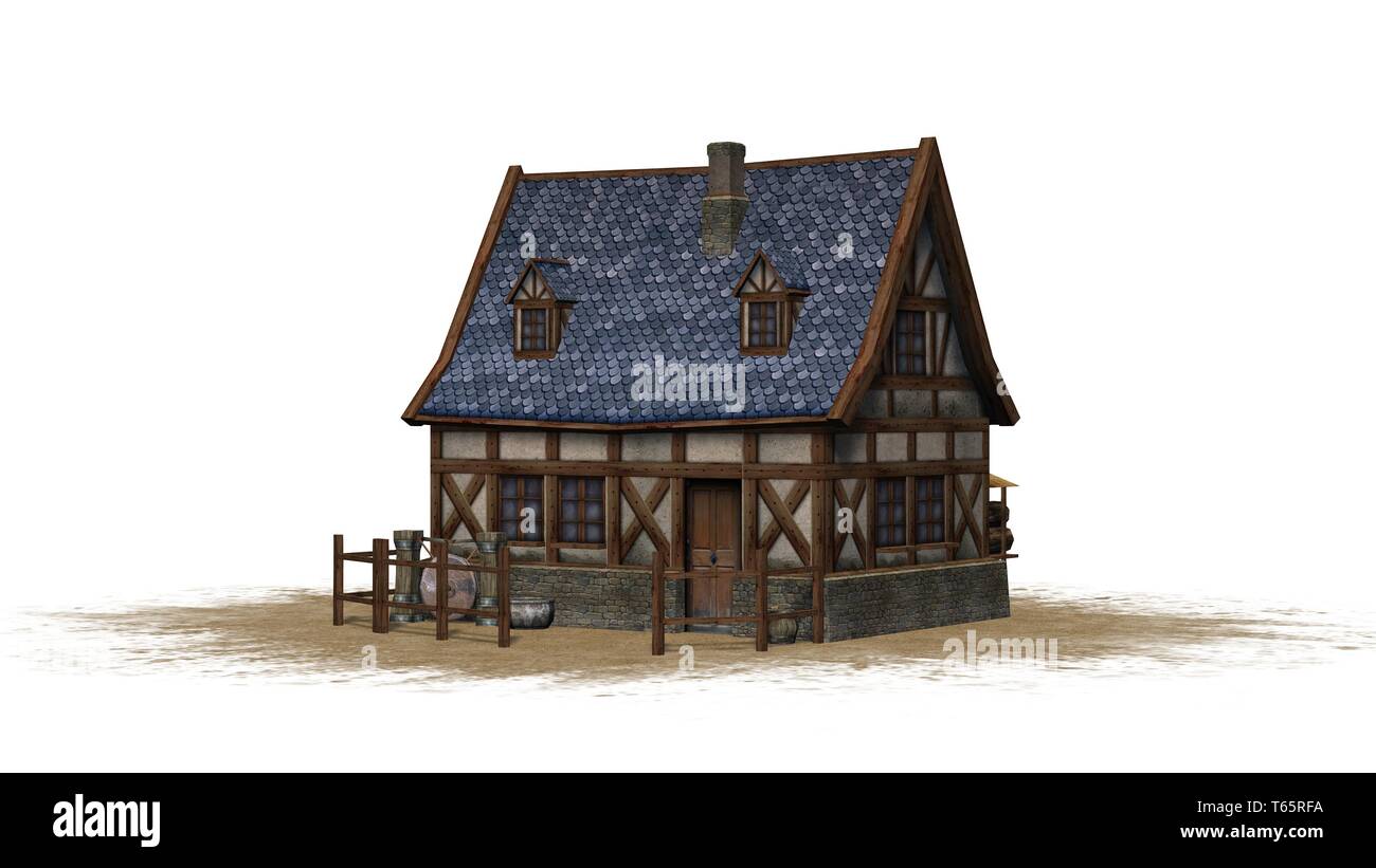medieval cottage - isolated on white background - 3D illustration Stock ...