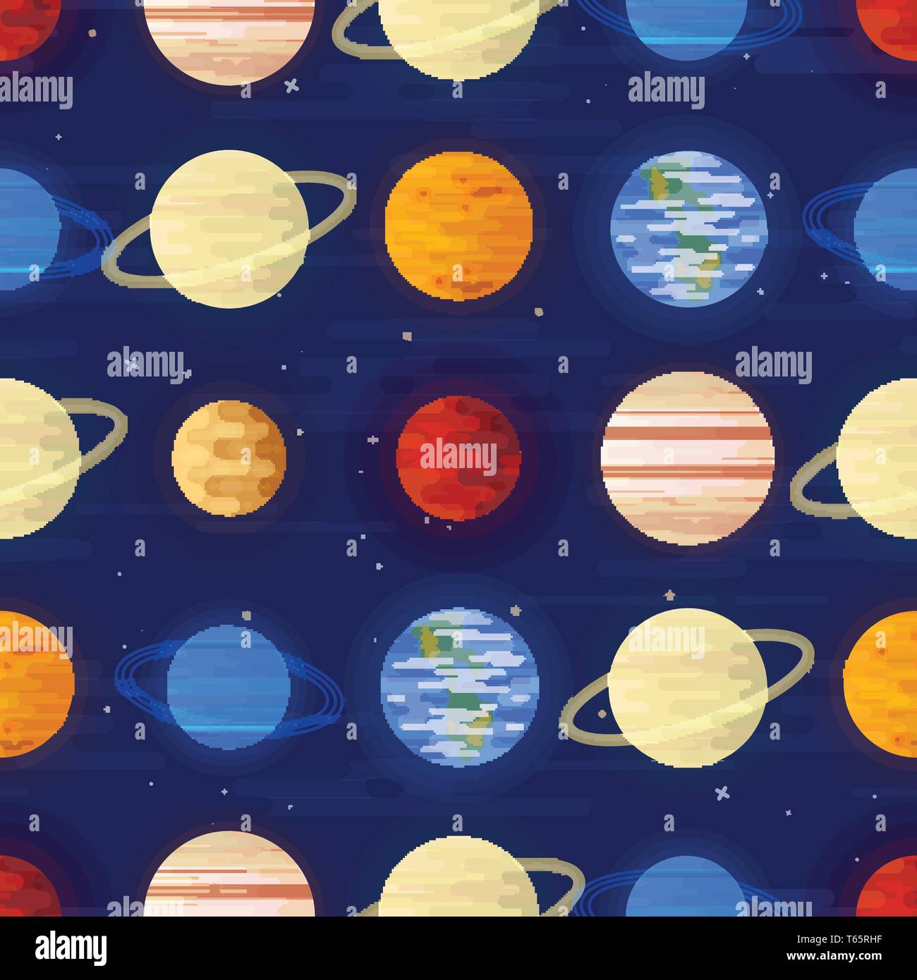 Space print. Seamless vector pattern. Planets of the Solar system on a ...