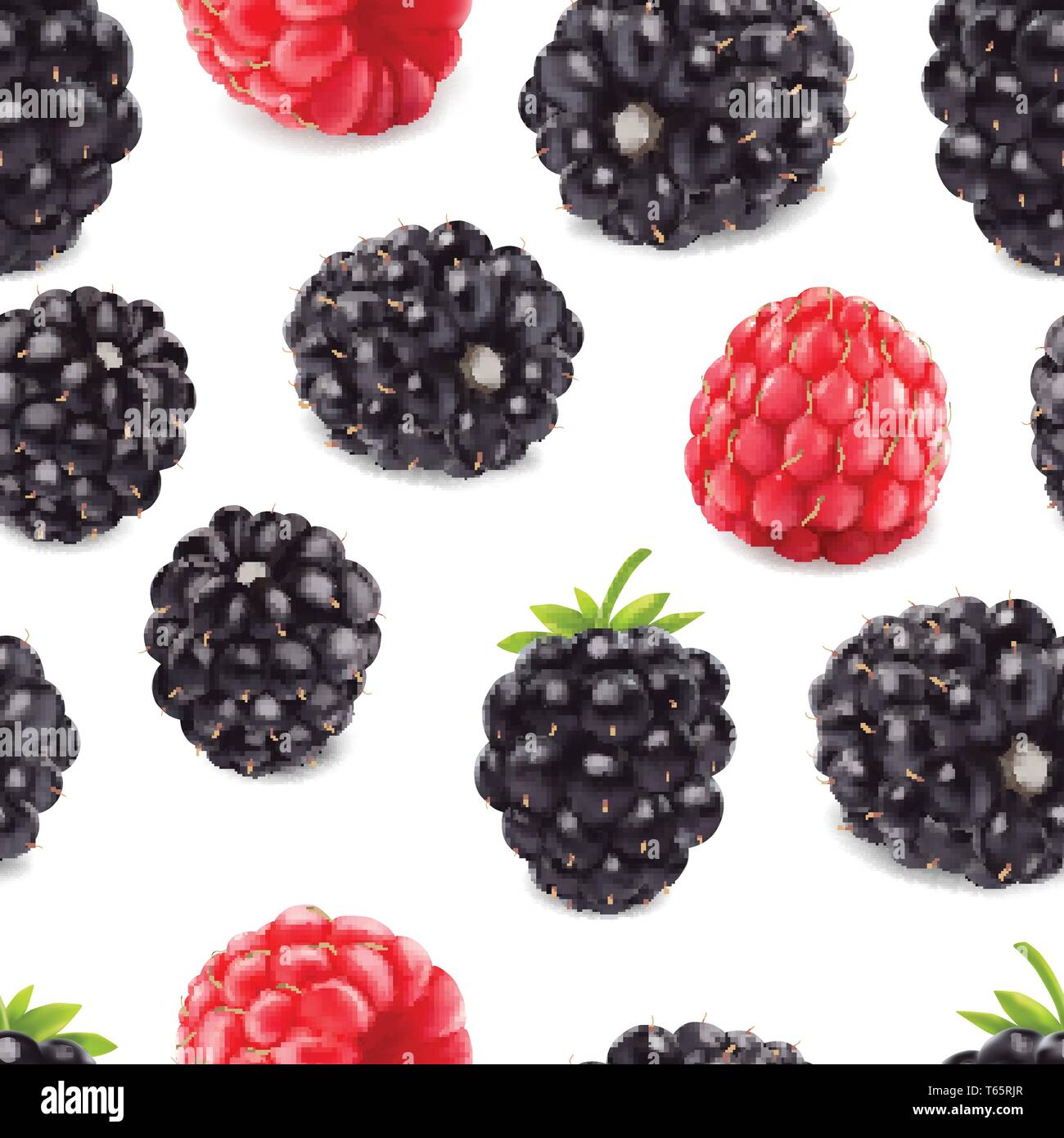 Blackberry and raspberry seamless pattern. 3d realistic vector berries ...