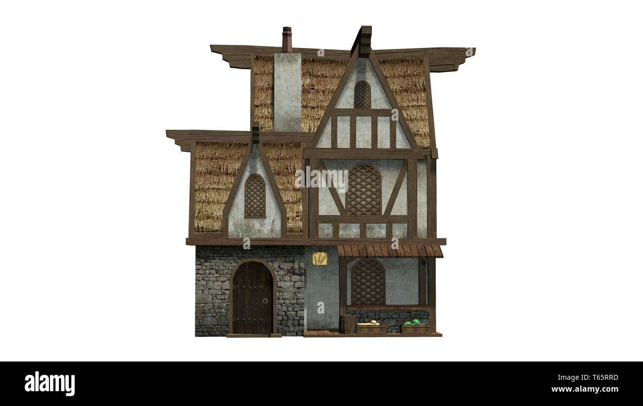 medieval Bakery Building - isolated on white background Stock Photo - Alamy
