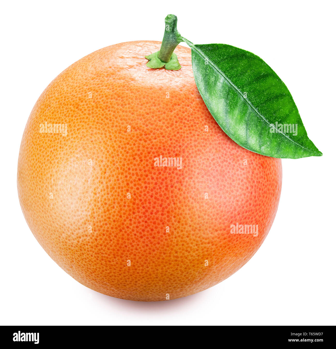 One perfect grapefruit with a leaf isolated on white background. File ...
