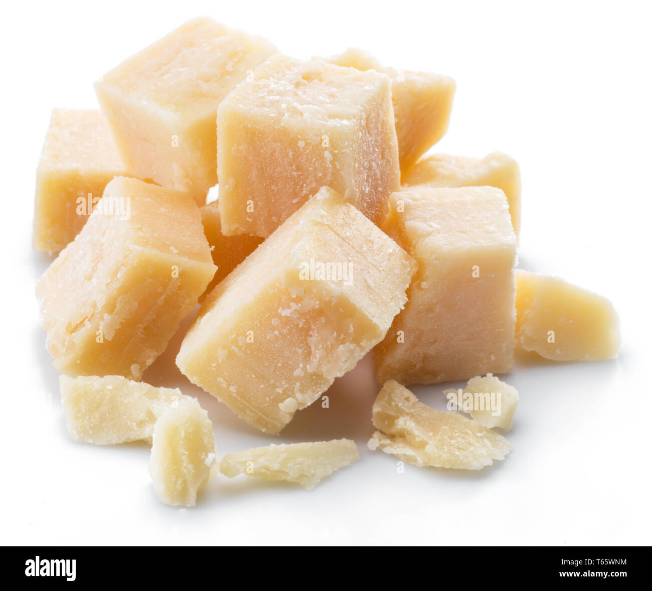 Parmesan cheese cubes isolated on white background Stock Photo - Alamy