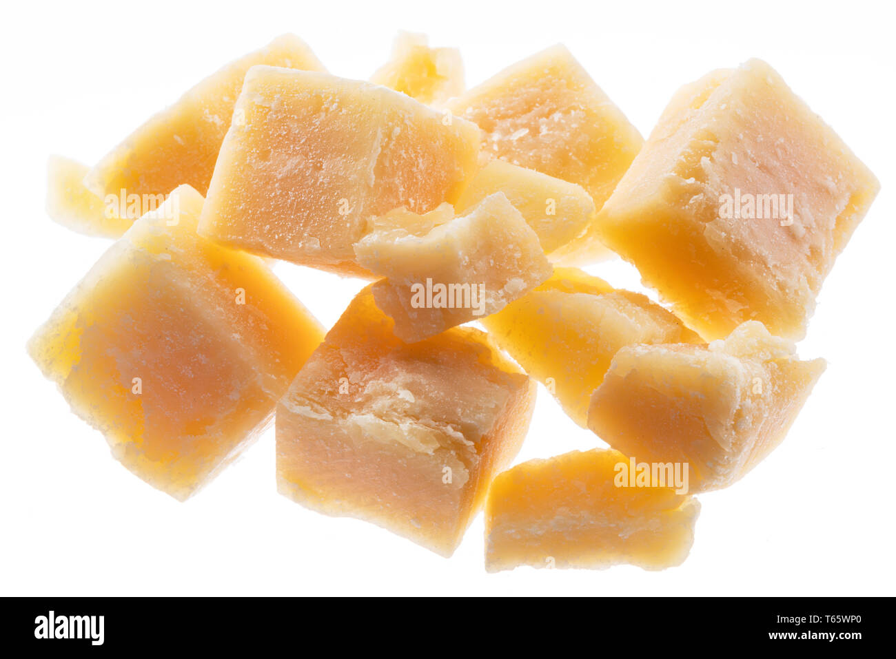 Parmesan cheese cubes isolated on white background Stock Photo - Alamy