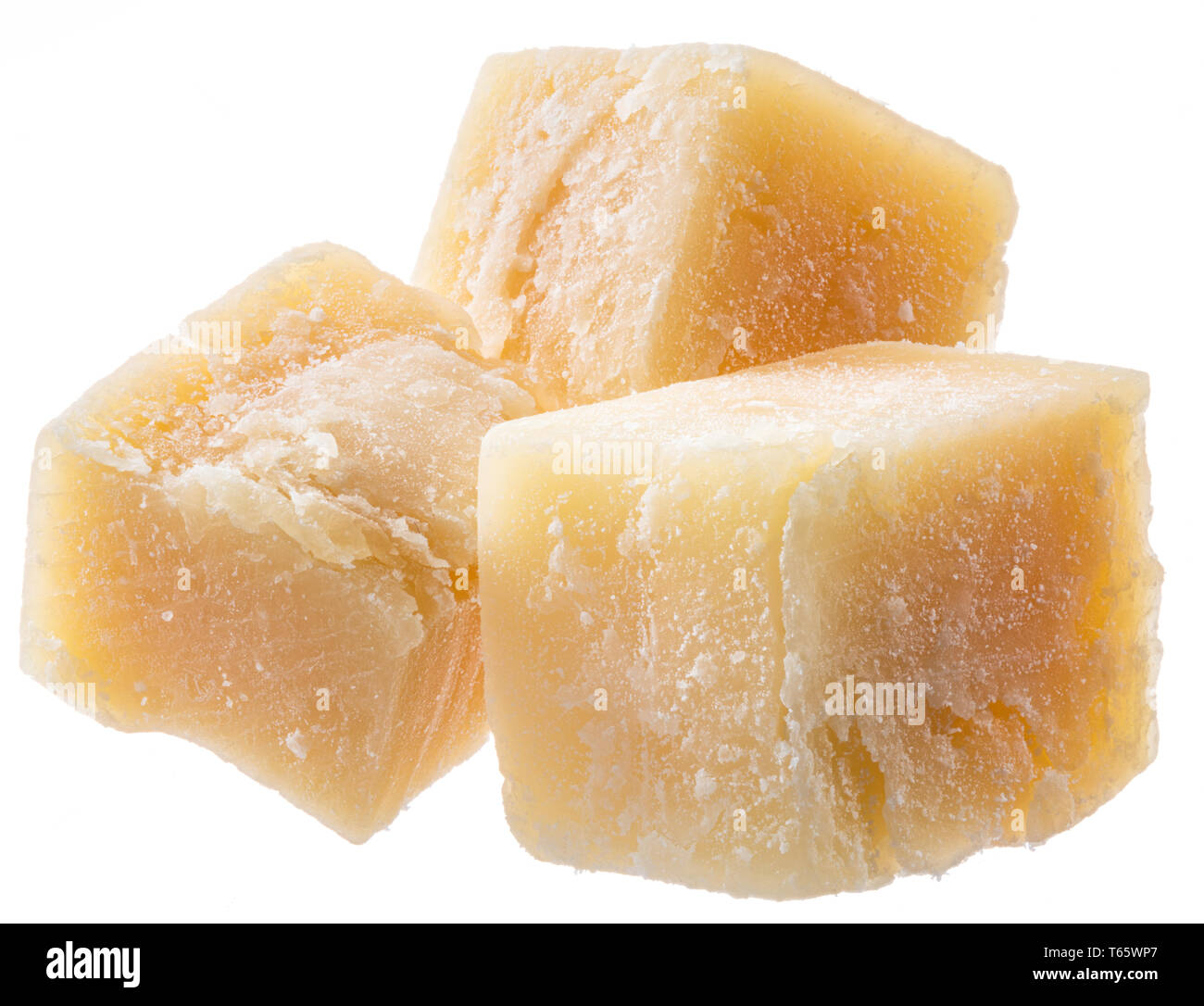 Parmesan cheese cubes isolated on white background. File contains ...