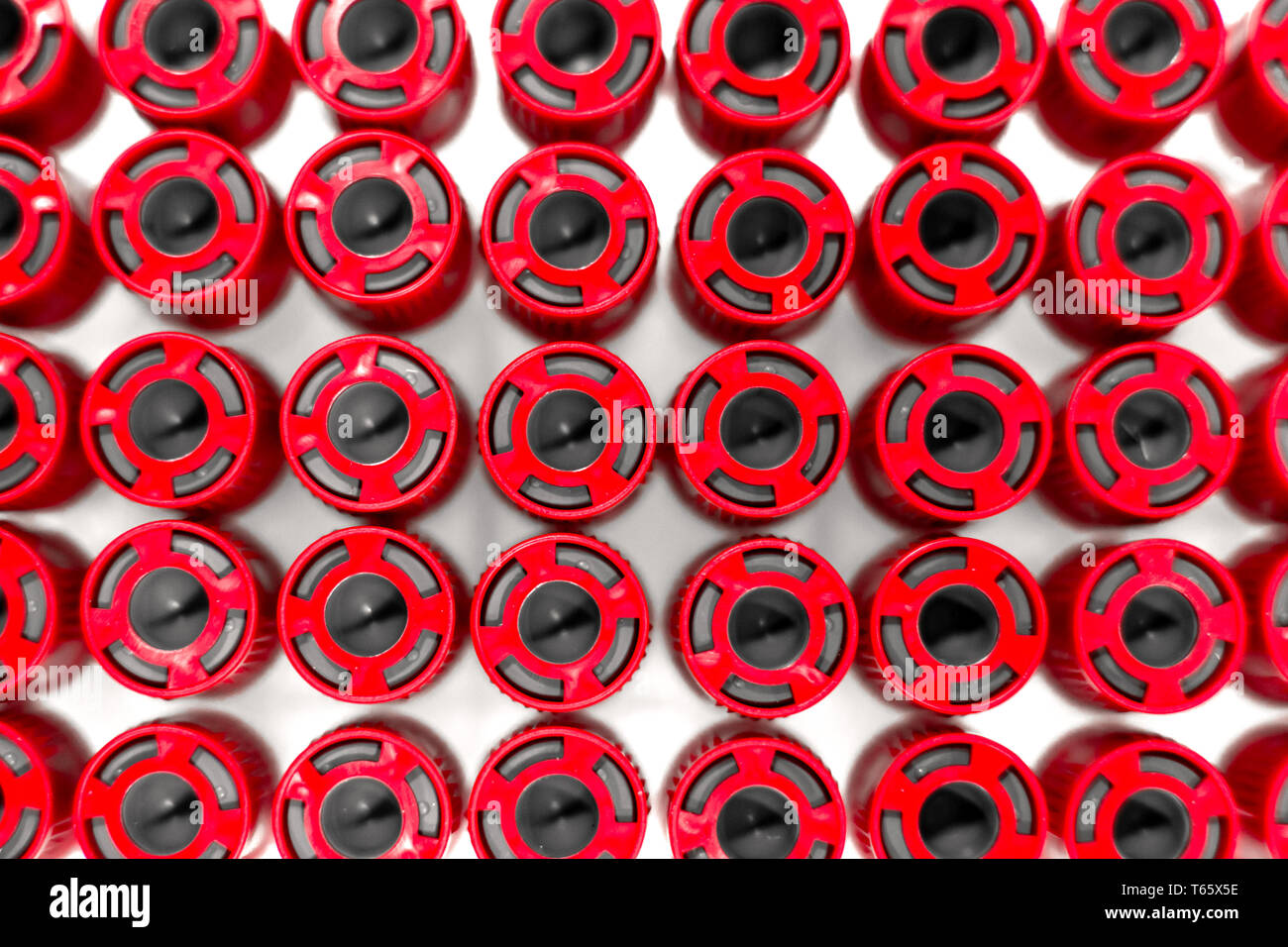 Closeup set of sterile vacuum test-tubes for blood sample. Science and ...