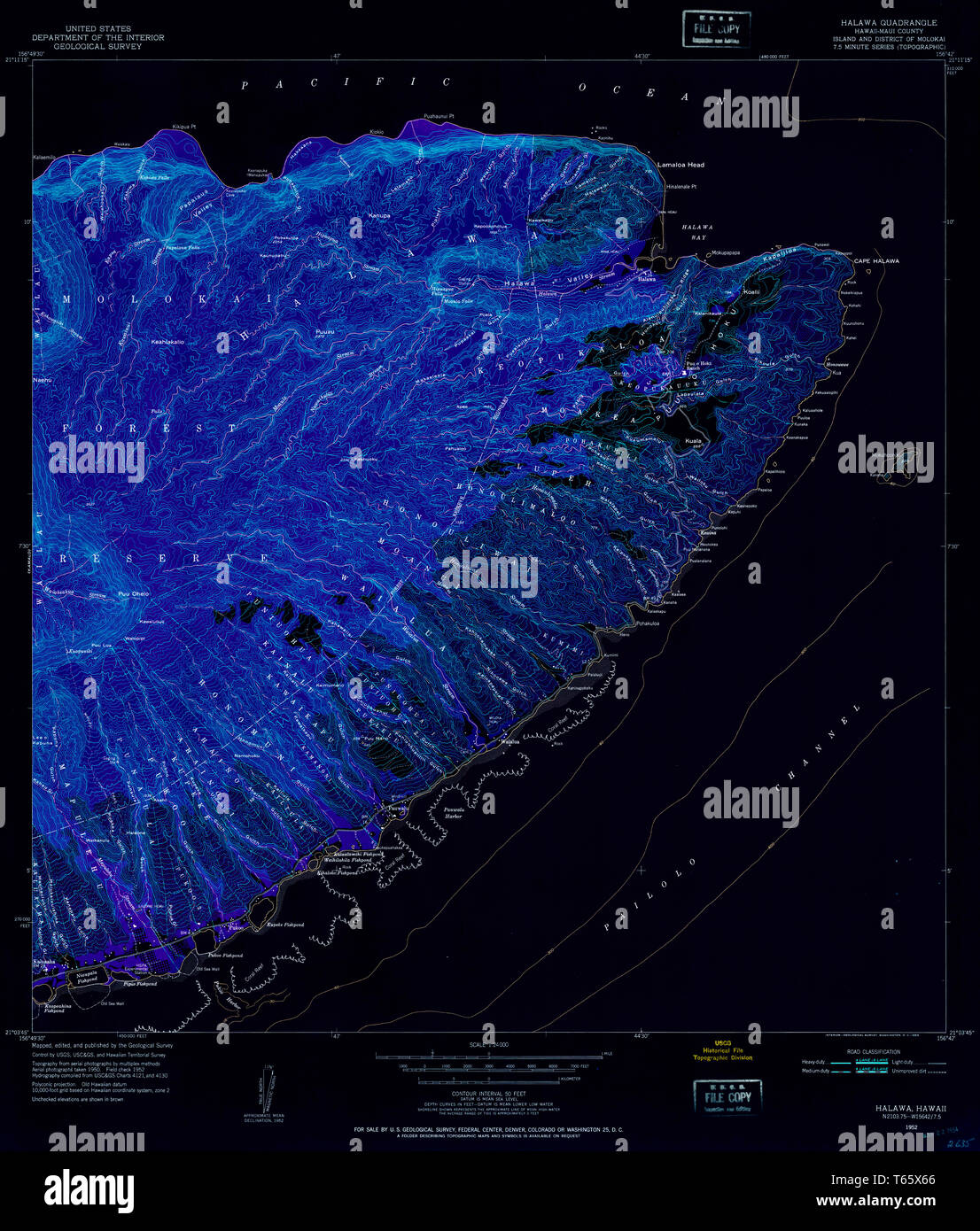 USGS TOPO Map Hawaii HI Halawa 349238 1952 24000 Inverted Restoration ...