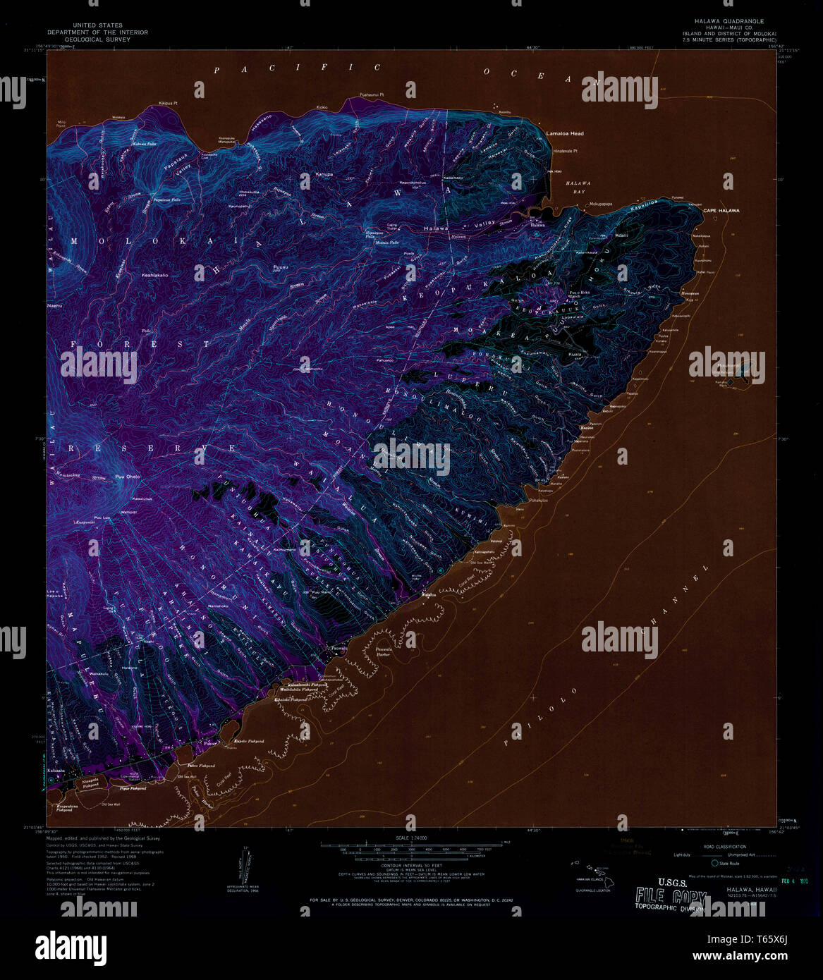 USGS TOPO Map Hawaii HI Halawa 349239 1968 24000 Inverted Restoration ...