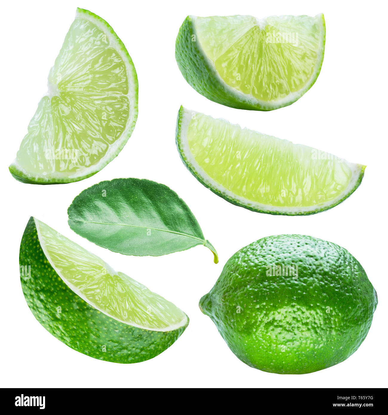 Set of ripe lime slices and leaf on white background. File contains ...
