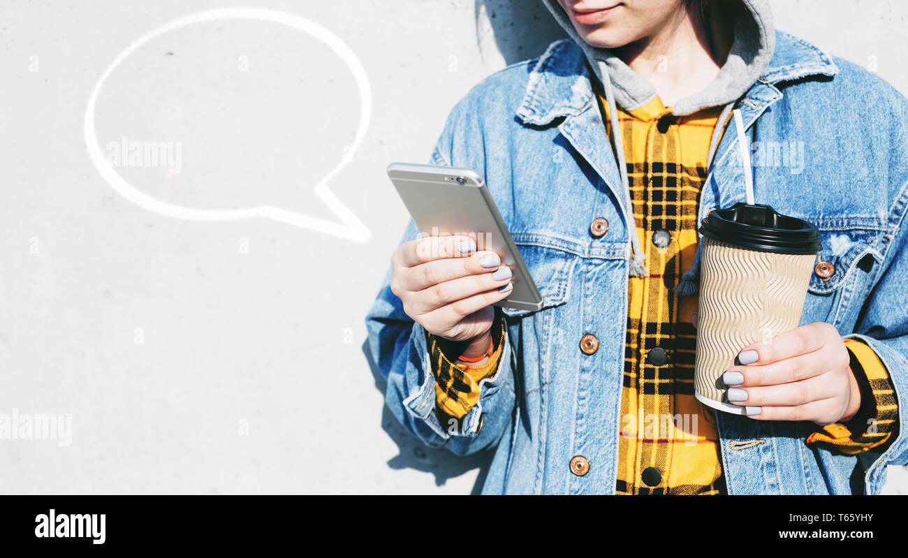 Social network. Young women using phones to communication in live chat ...