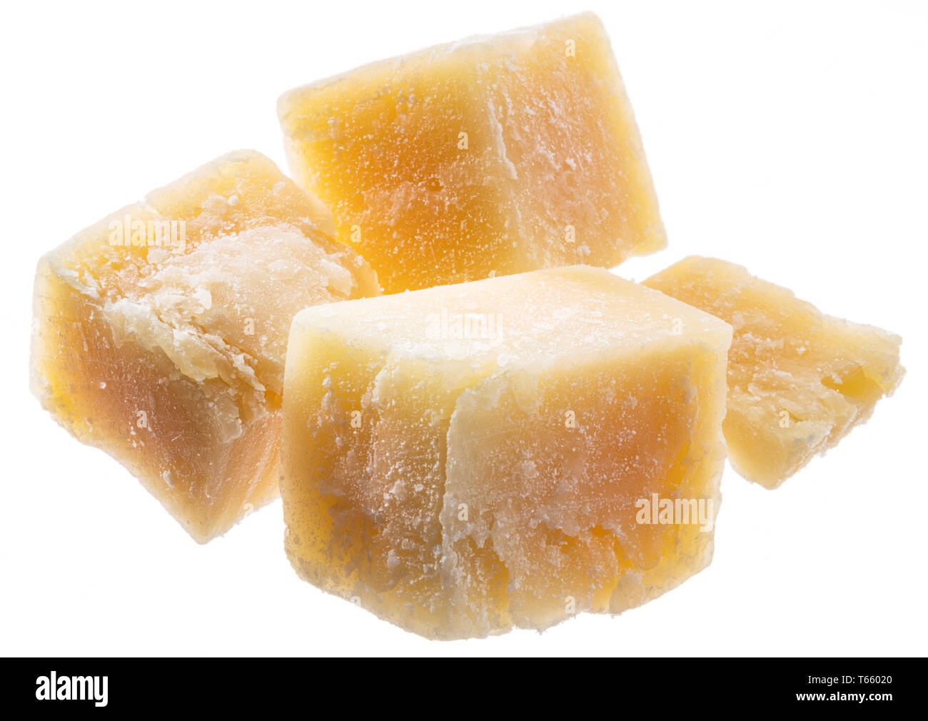 Parmesan cheese cubes isolated on white background. File contains ...
