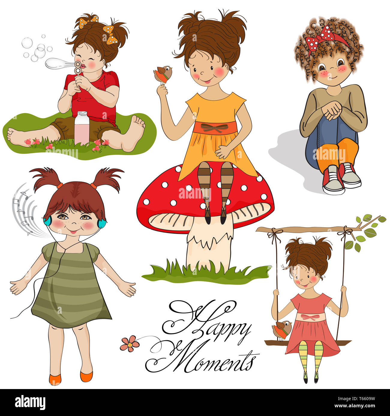 happy moments items collection on white background Stock Photo - Alamy
