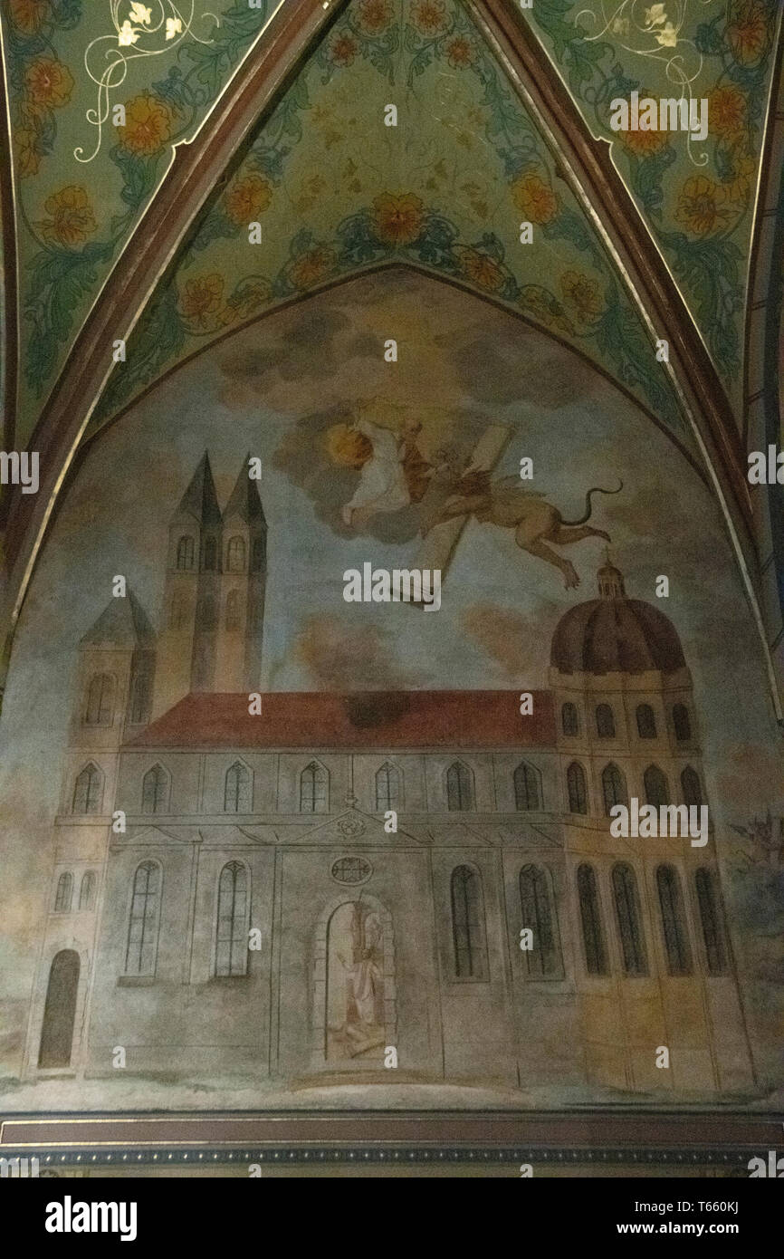 Baroque fresco depicting legend of the Devil's Column, St Peter and St ...