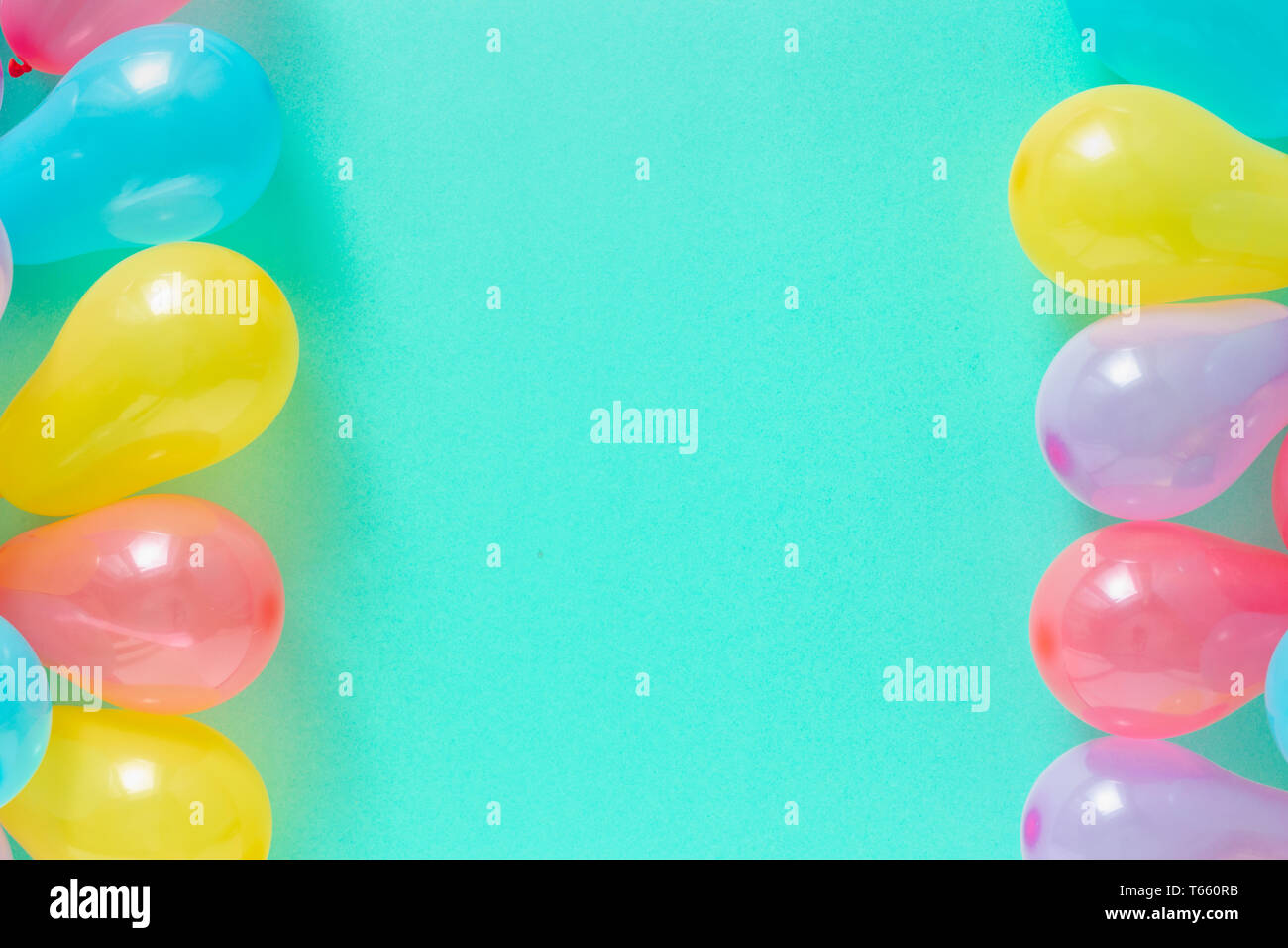 Decoration party. Frame of various balloons top view Stock Photo - Alamy