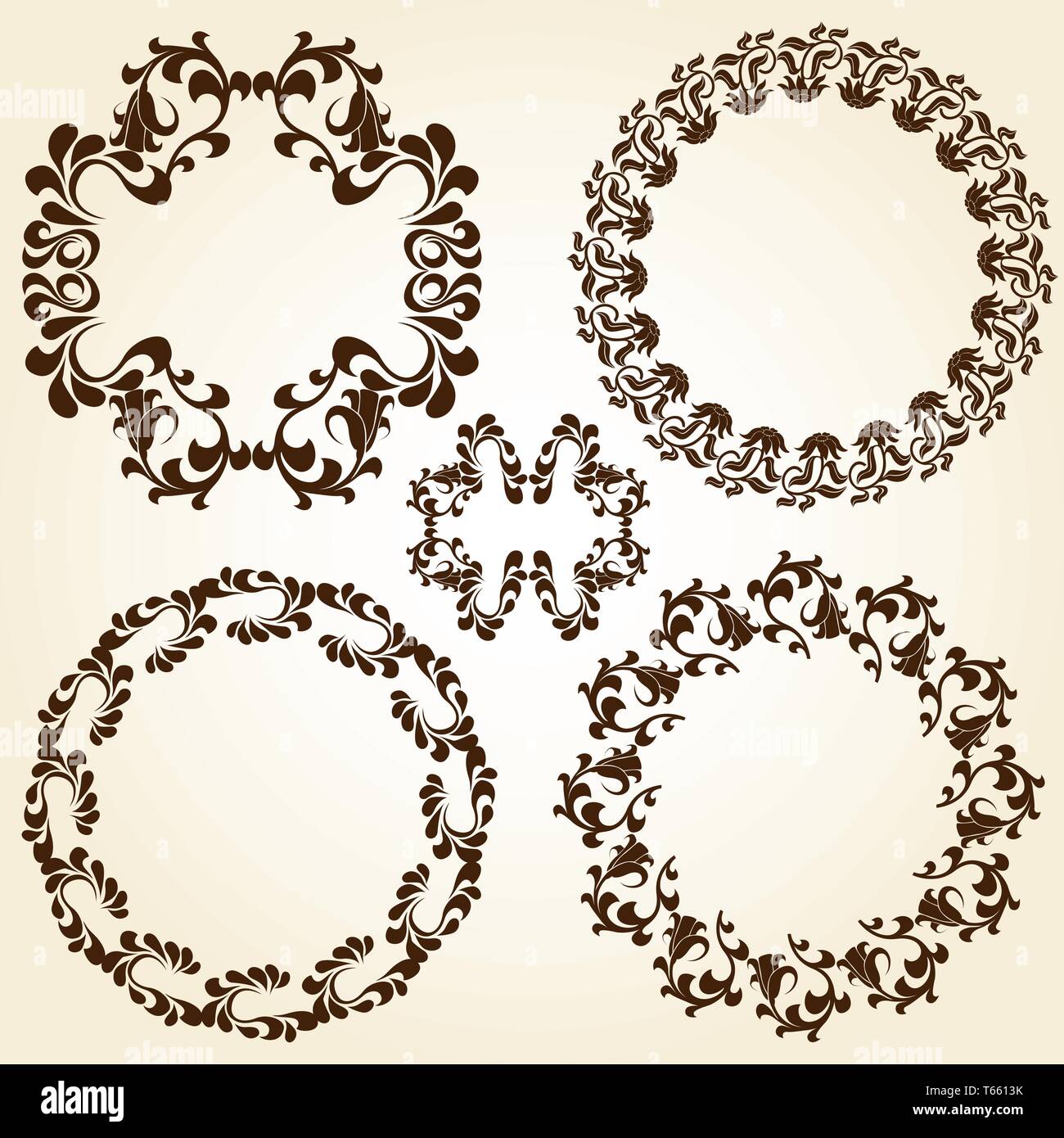 set of circle vintage frames from floral pattern Stock Vector Image ...