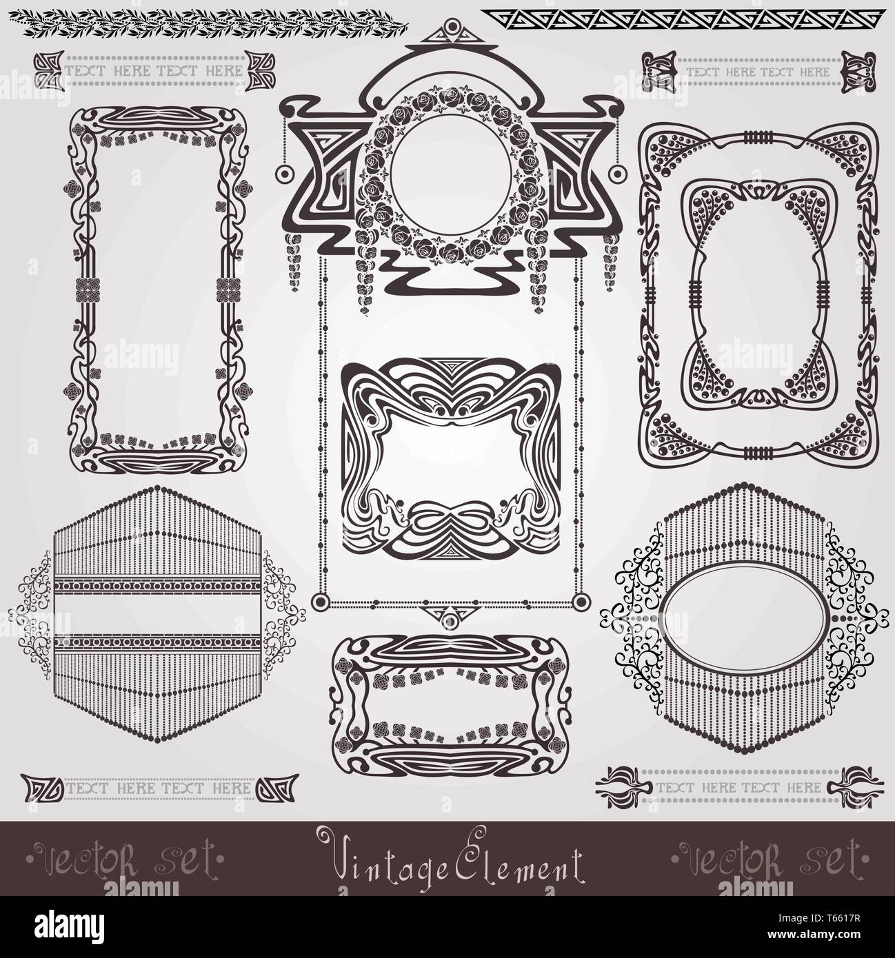 set of art nouveau frames and elements on white Stock Vector Image ...