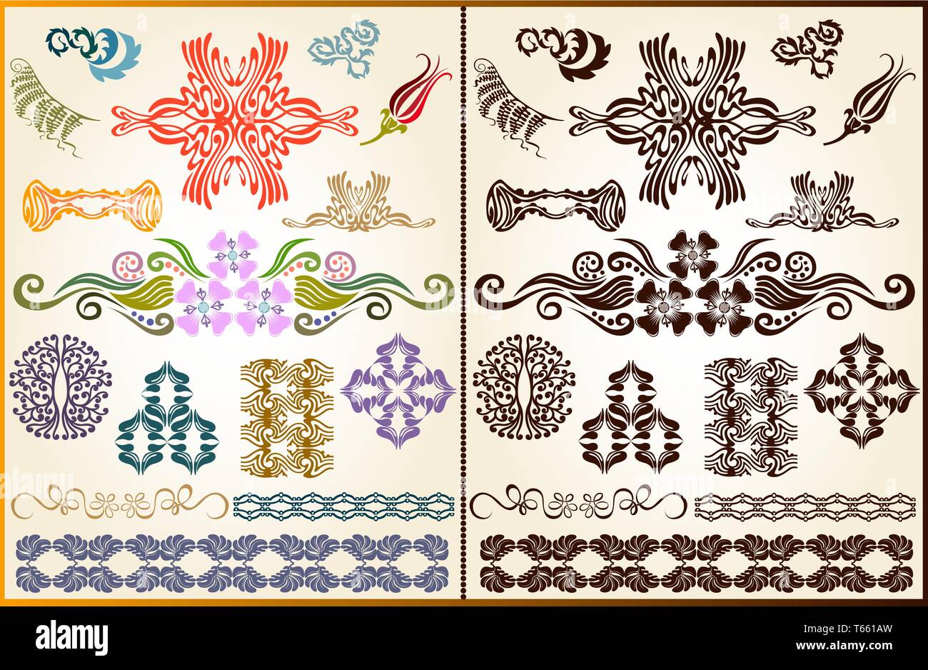 Set of abstract color plants and flower patterns on white Stock Vector ...