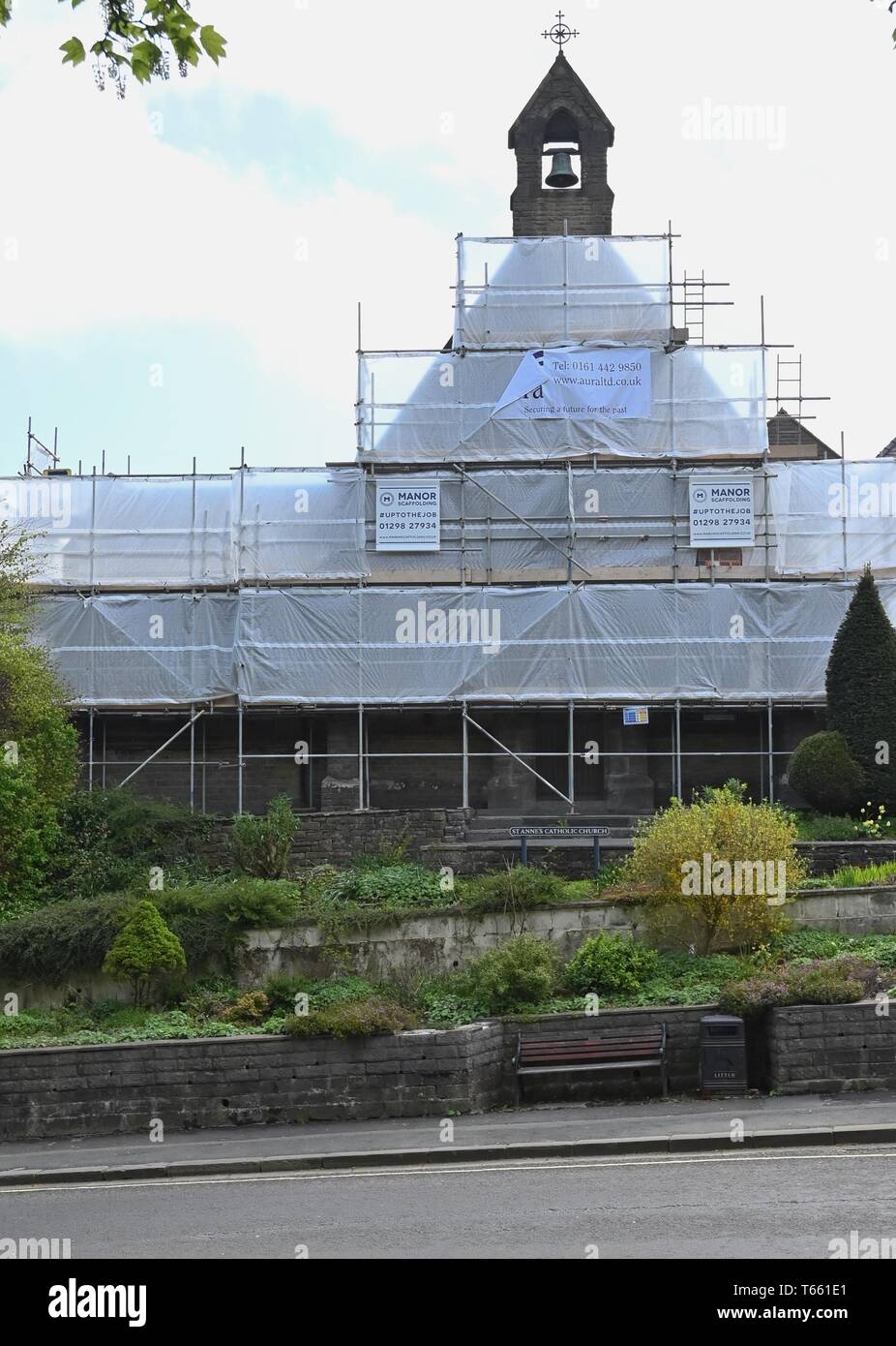 Scaffolding on St Anne's Catholic Church in Buxton, Derbyshire Stock ...
