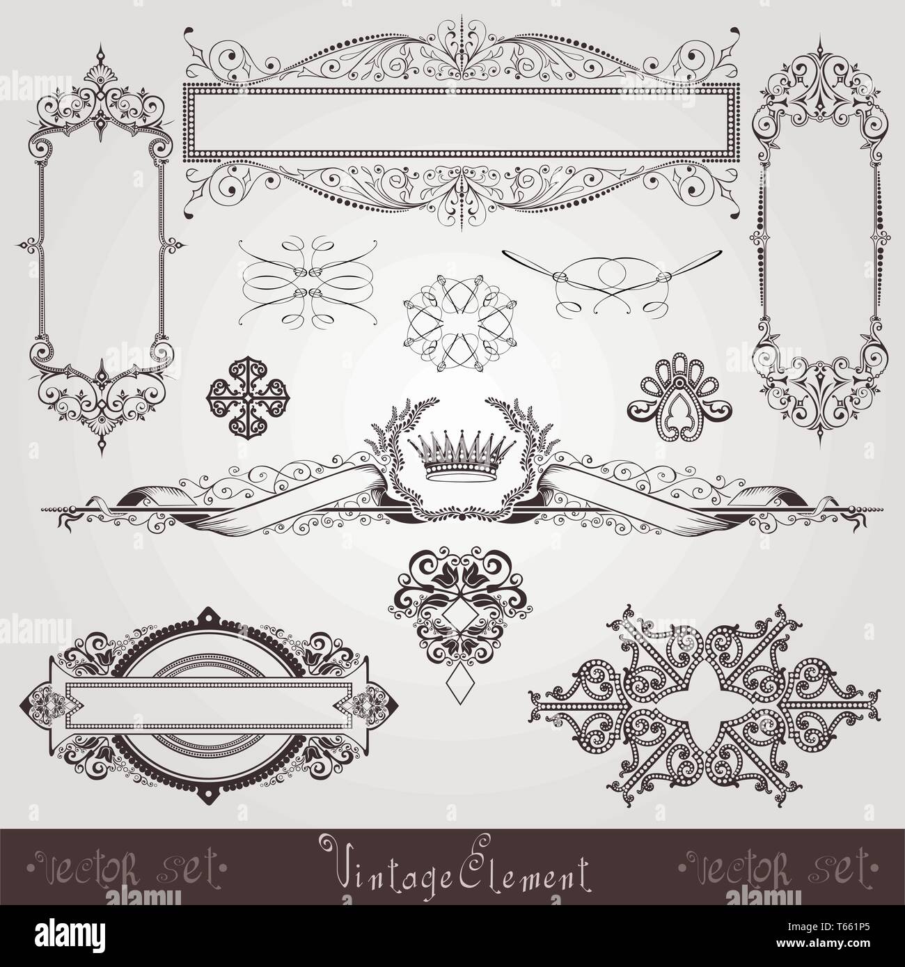 set of vintage frames and elements on white Stock Vector Image & Art ...