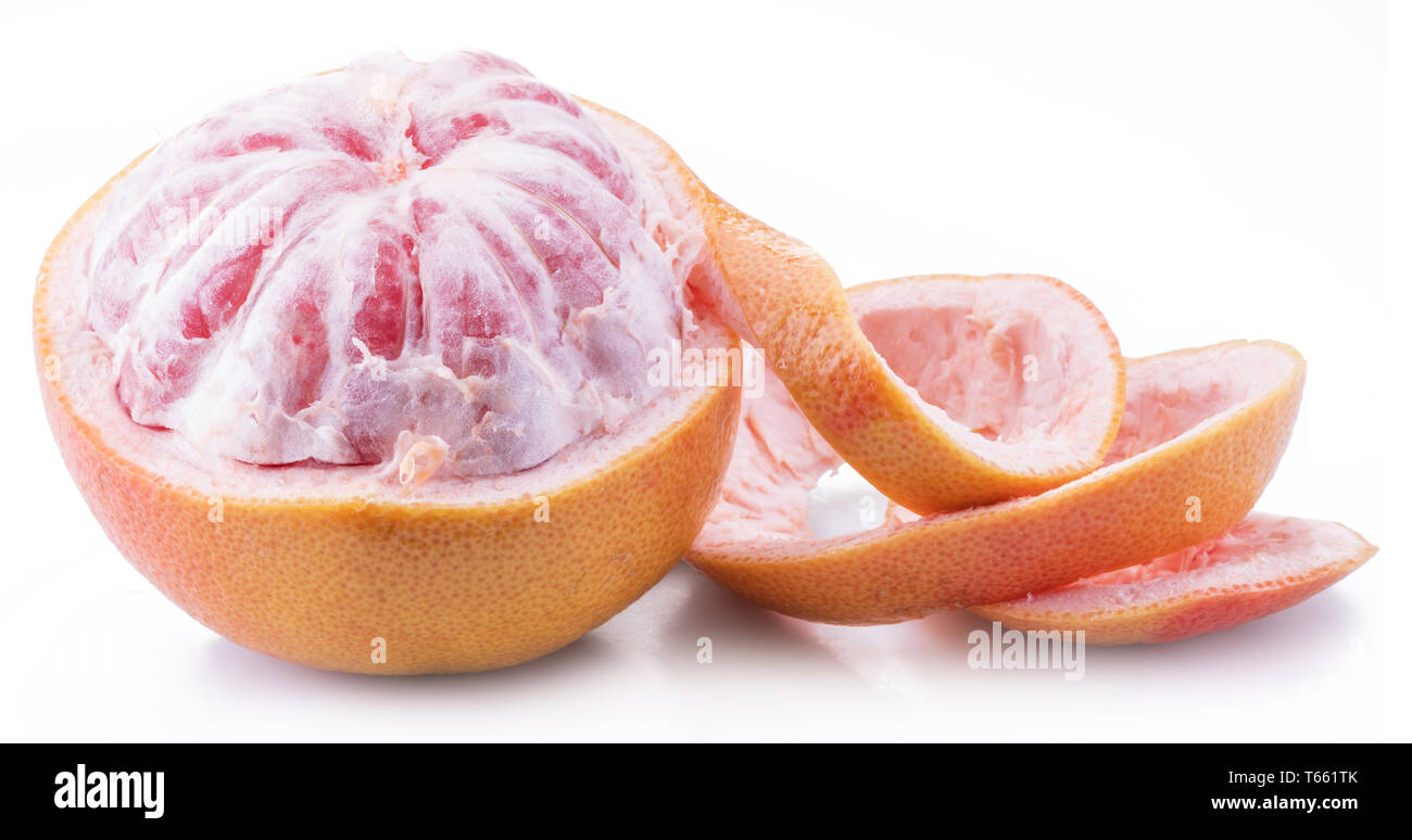Half peeled grapefruit isolated on white background Stock Photo - Alamy