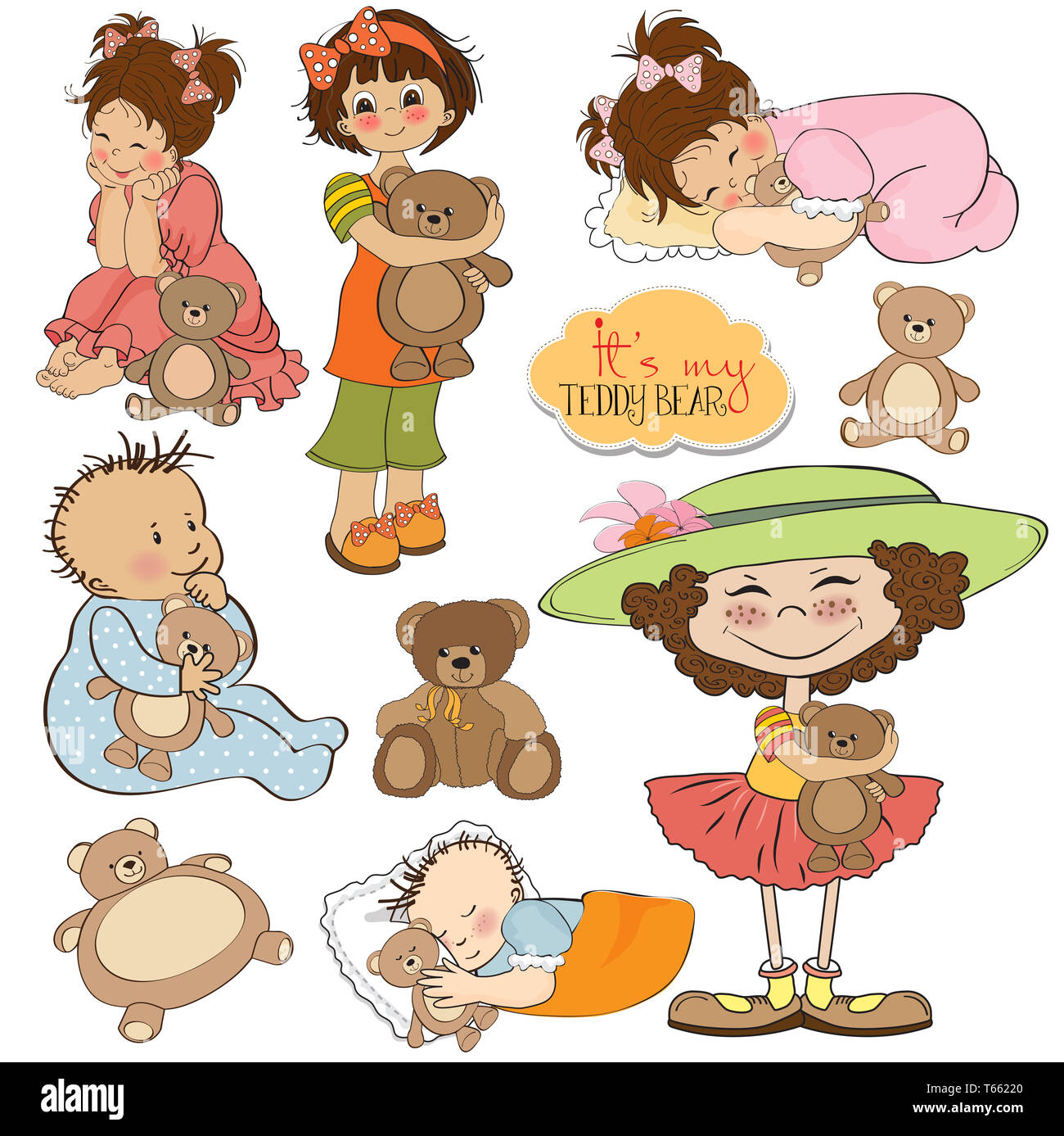 kids with teddy bears items collection Stock Photo - Alamy