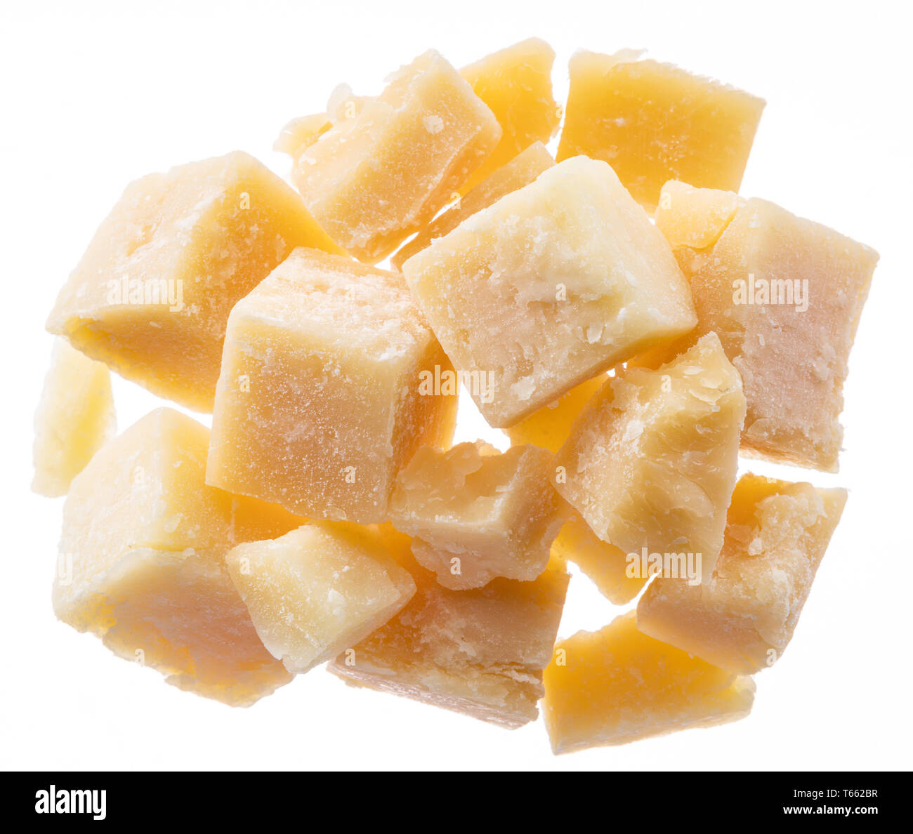 Parmesan cheese cubes isolated on white background Stock Photo - Alamy