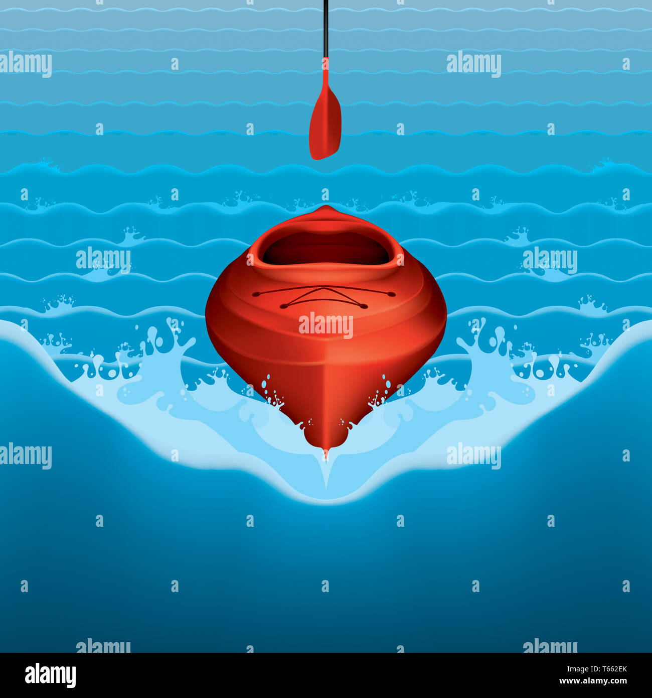 Red kayak illustration – kayaking water sport – Front central view ...