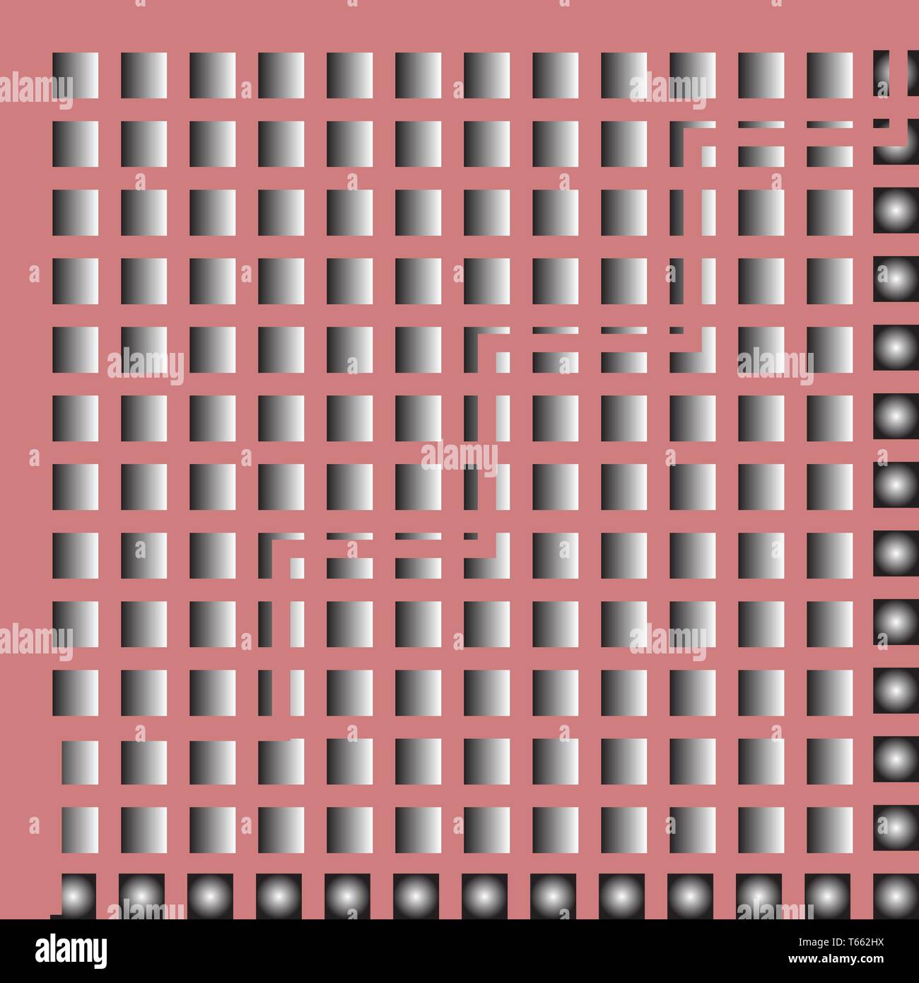 Abstract vector background. Pink stripes, gray squares and balls ...