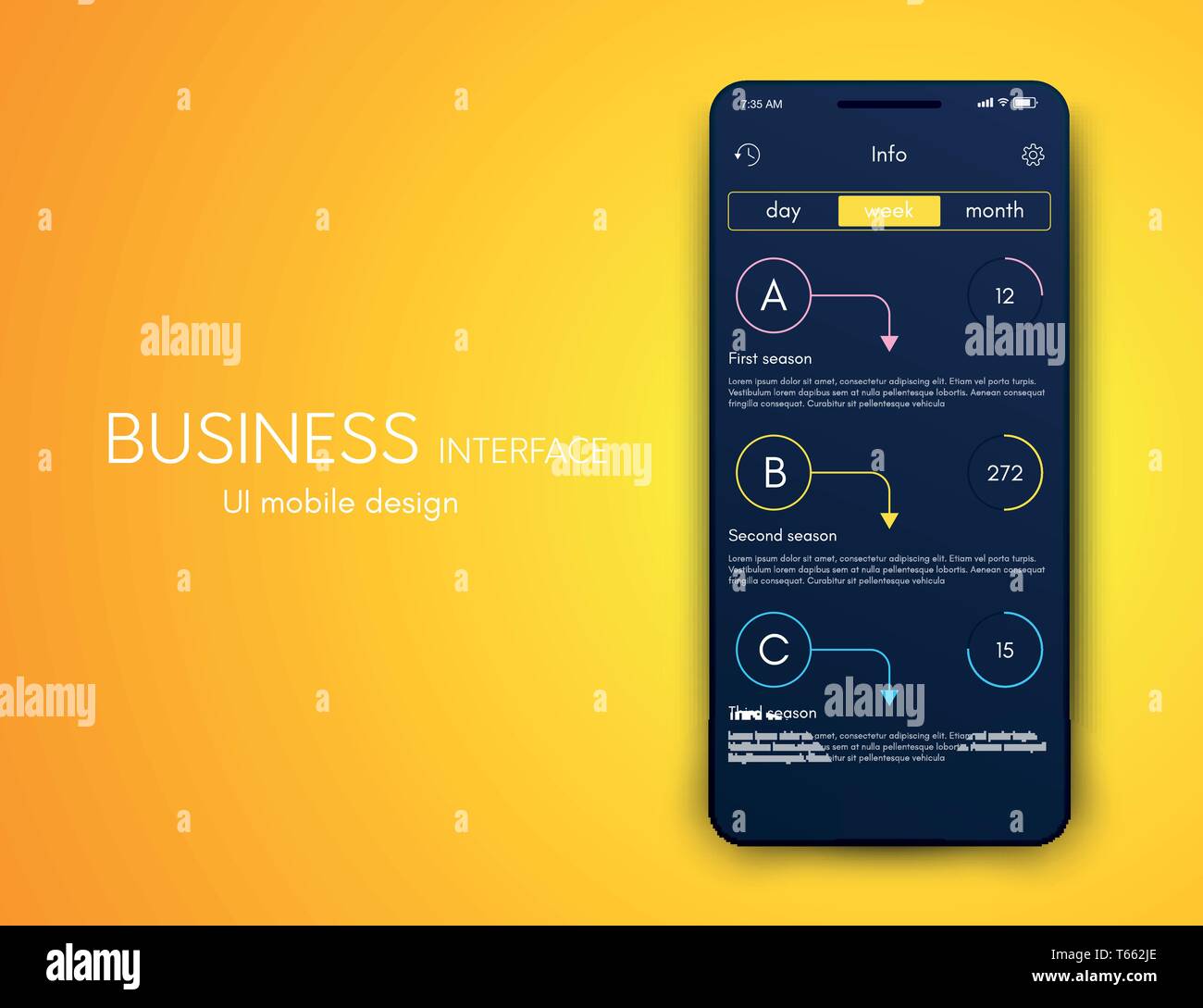User interface with infographics with charts and graphs in flat design ...