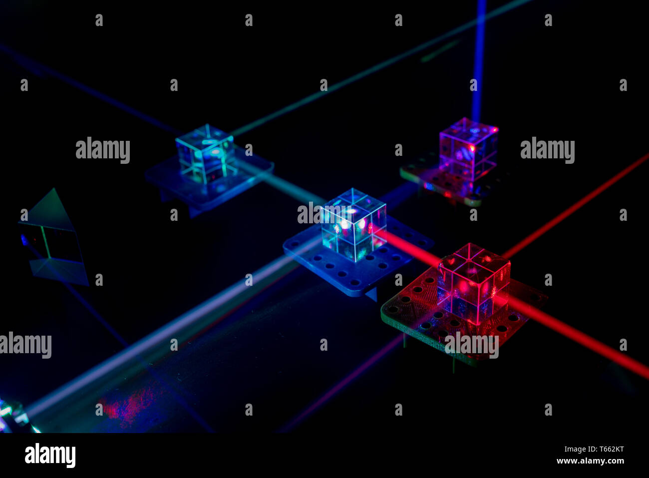 Laser beams in the laboratory of optical physics Stock Photo - Alamy
