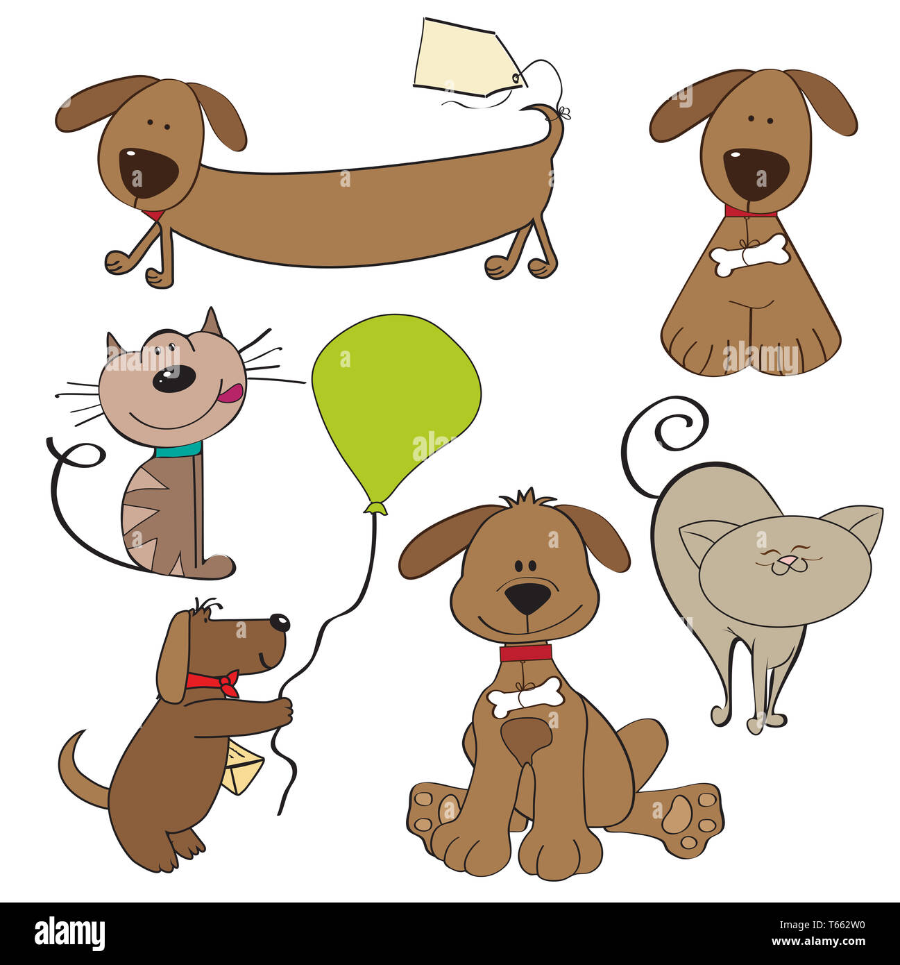 Cartoon pets collection on white background Stock Photo - Alamy
