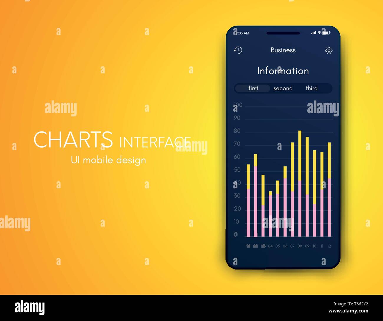 User interface with infographics with charts and graphs in flat design ...