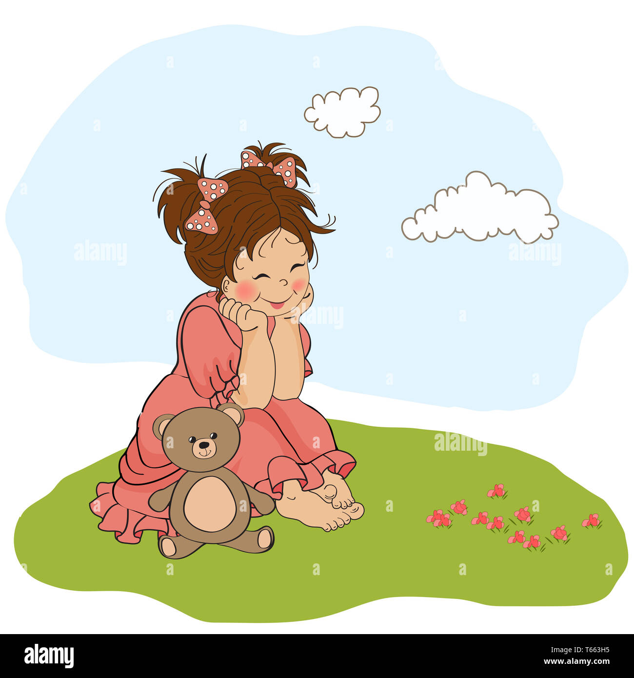 little baby girl play with her teddy bear toy Stock Photo - Alamy