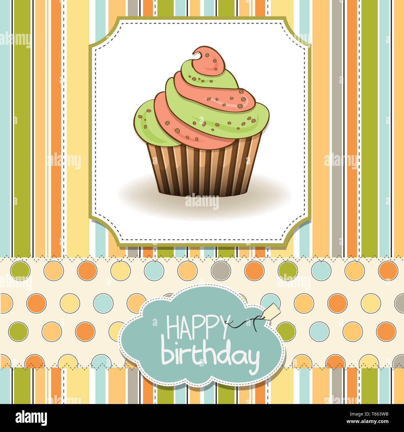 cute happy birthday card with cupcake Stock Photo - Alamy